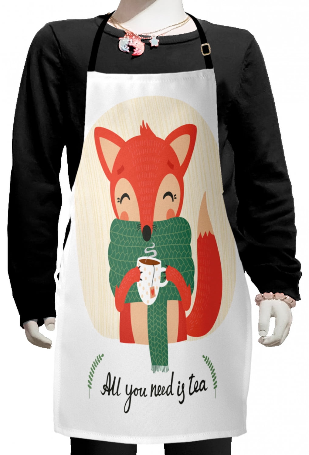 Winter Kids Apron, Doodle Fox Drinking Tea with All You Need is Tea ...