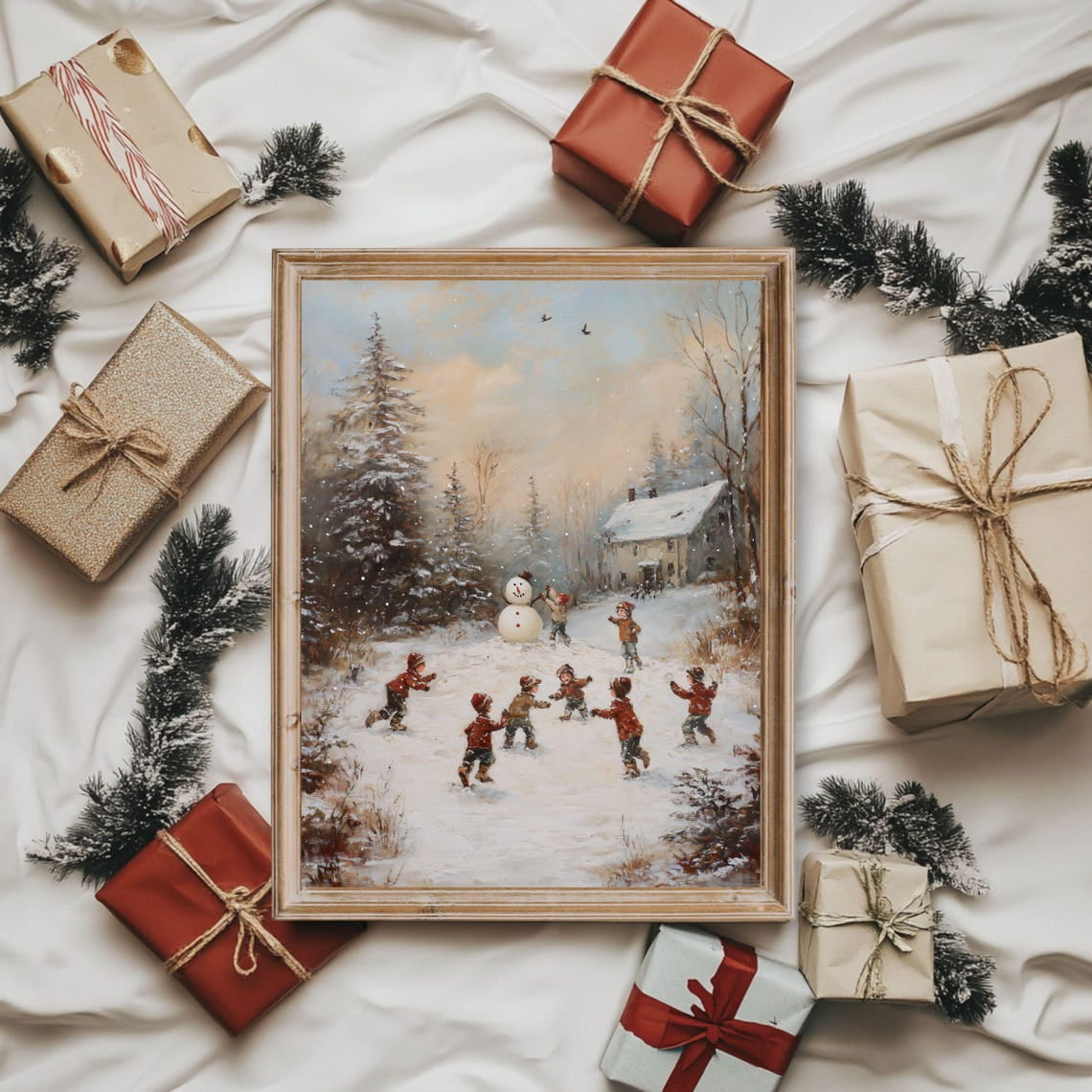 Winter Kids playing in snow Printable Winter Holiday Wall Art ...