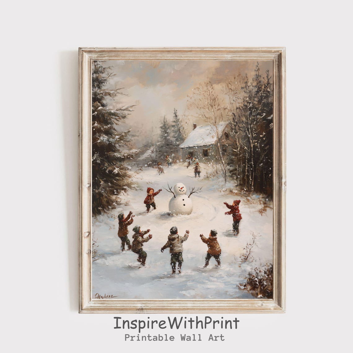 Winter Kids playing in snow Printable Winter Holiday Wall Art ...
