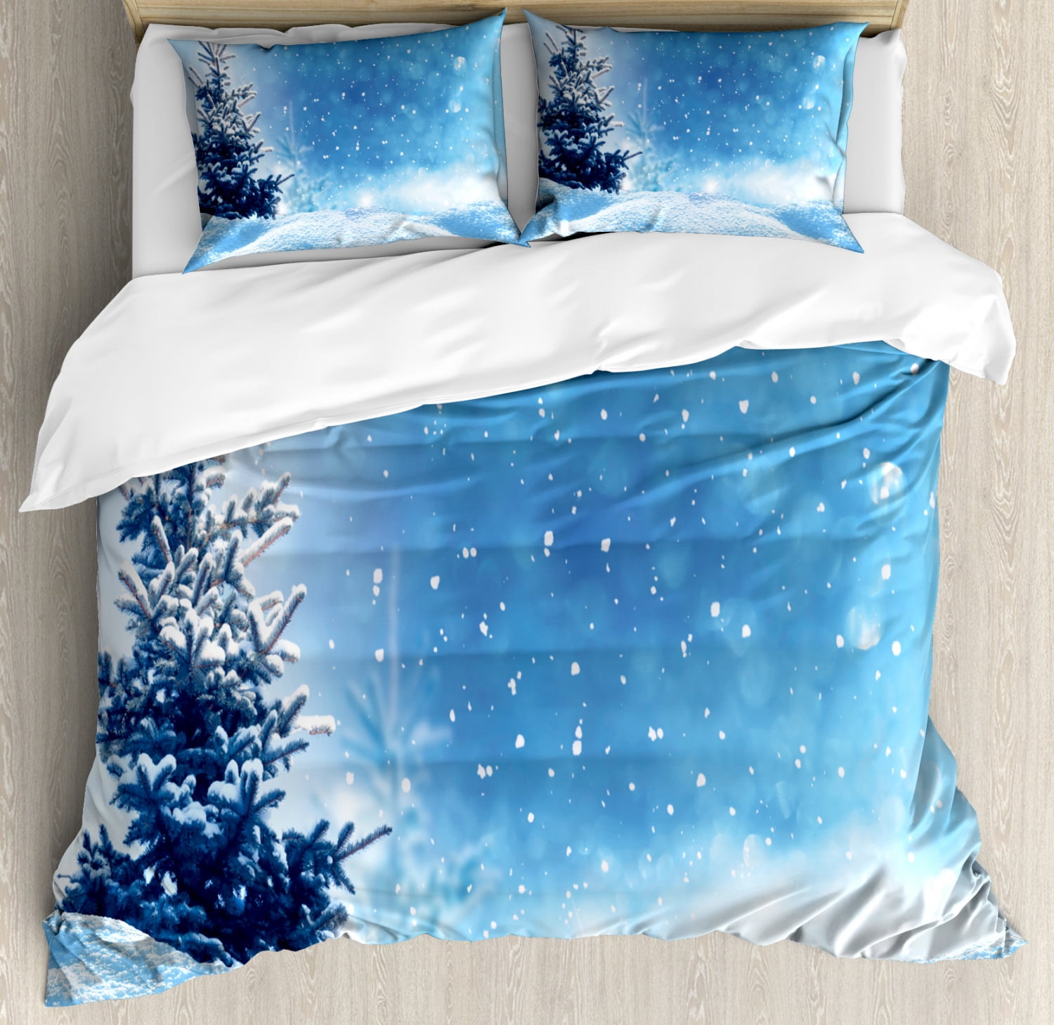 Winter King Size Duvet Cover Set, Artistic Rendition of Snowy Season of ...