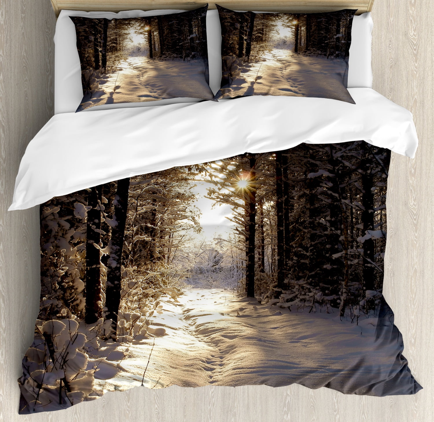 Winter King Size Duvet Cover Set, Christmas Season with Snow and Frozen ...