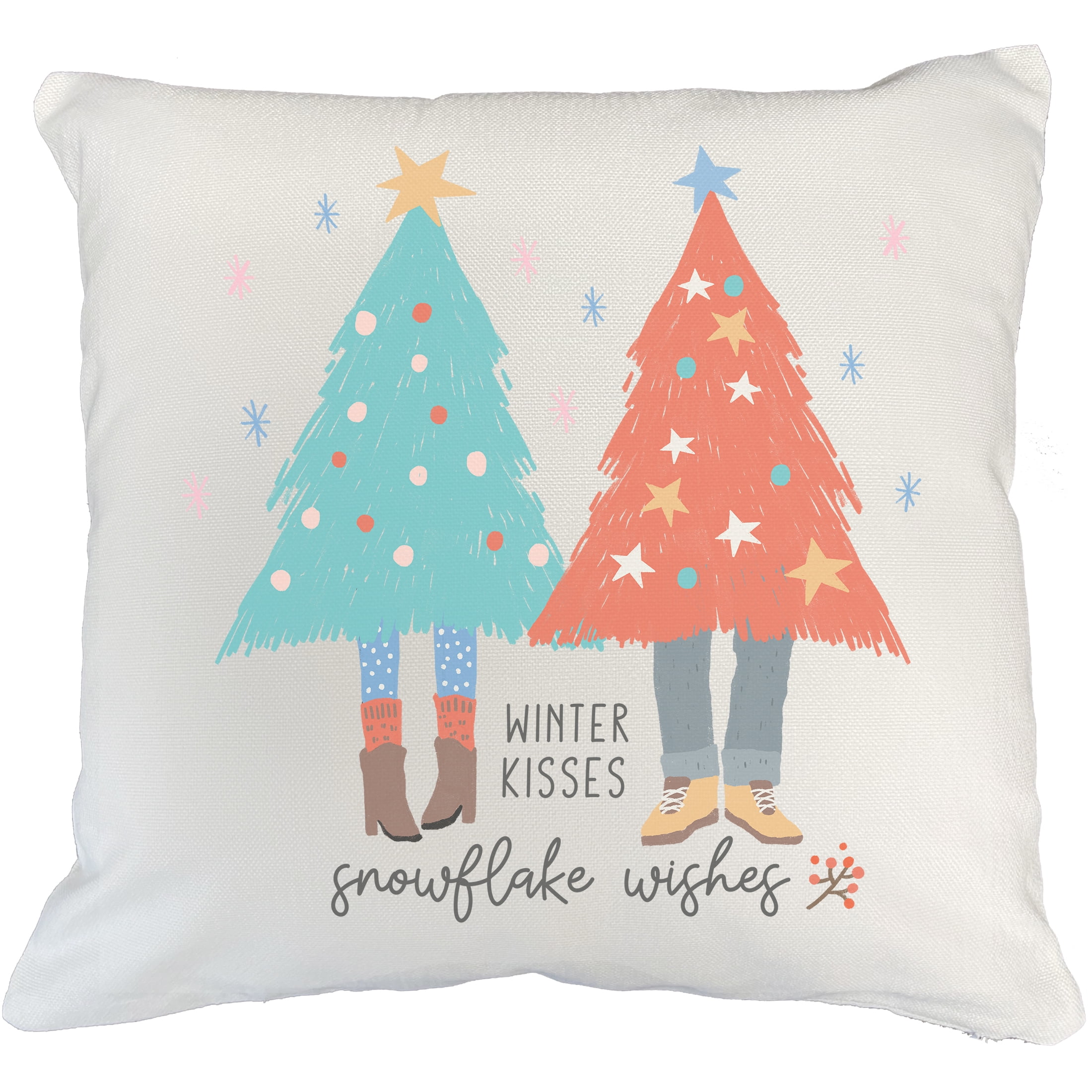 Winter Kisses, Snowflake Wishes with Hand Drawn Christmas Trees Art ...
