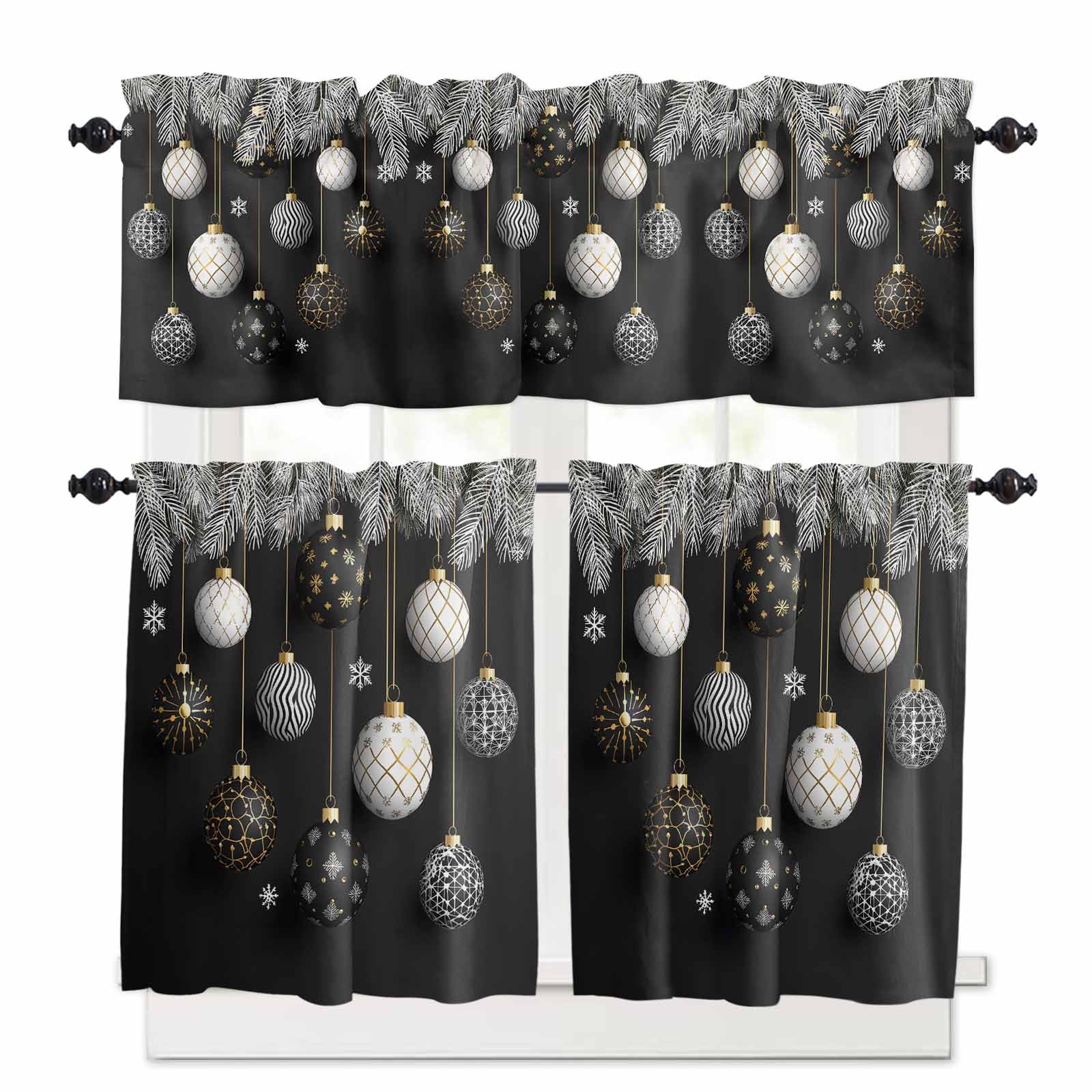 Winter Kitchen Curtains and Valances Set, Christmas Ball Pine Needles ...