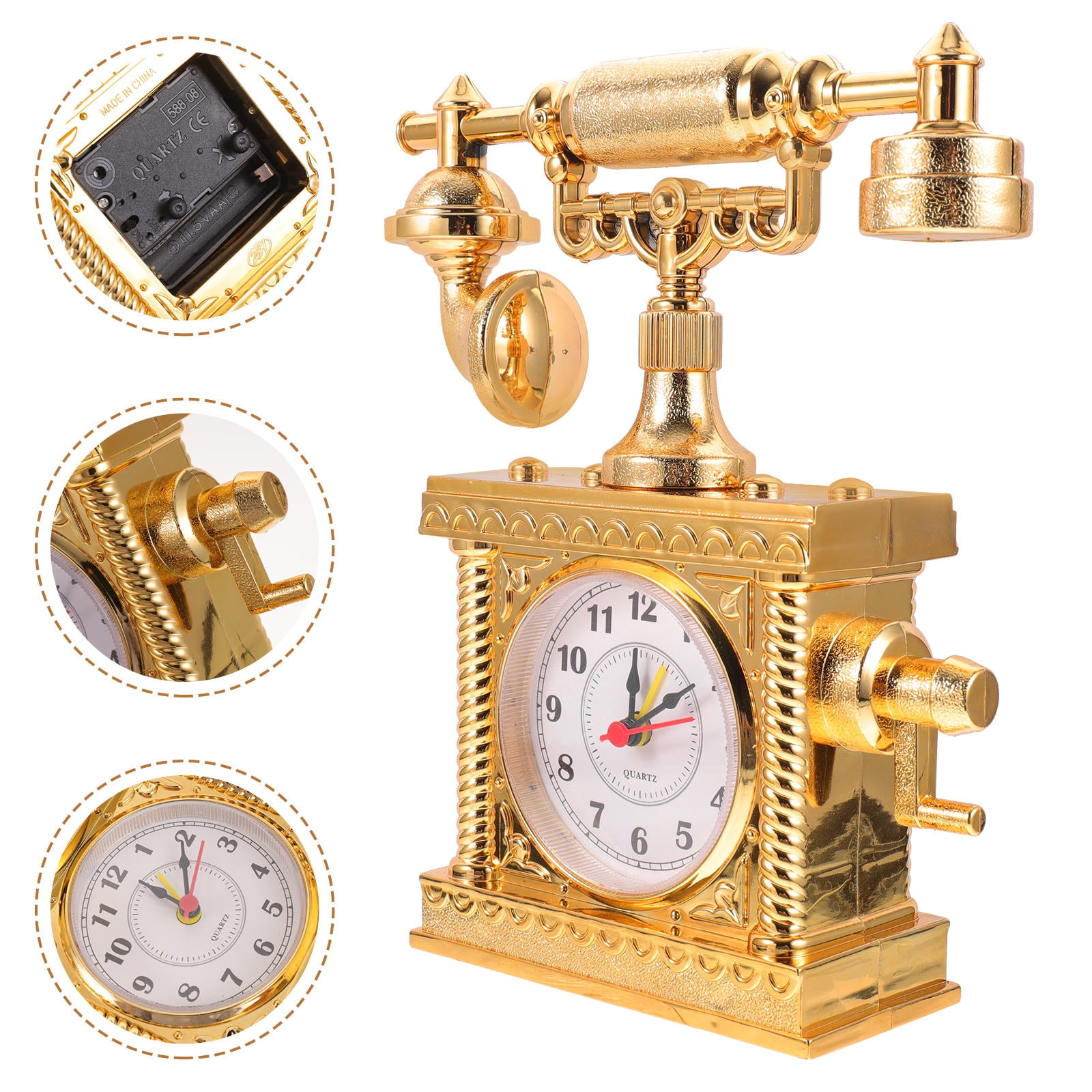 PENIKOKO Vintage Style ABS Telephone Clock 1Pack and Office Decoration ...