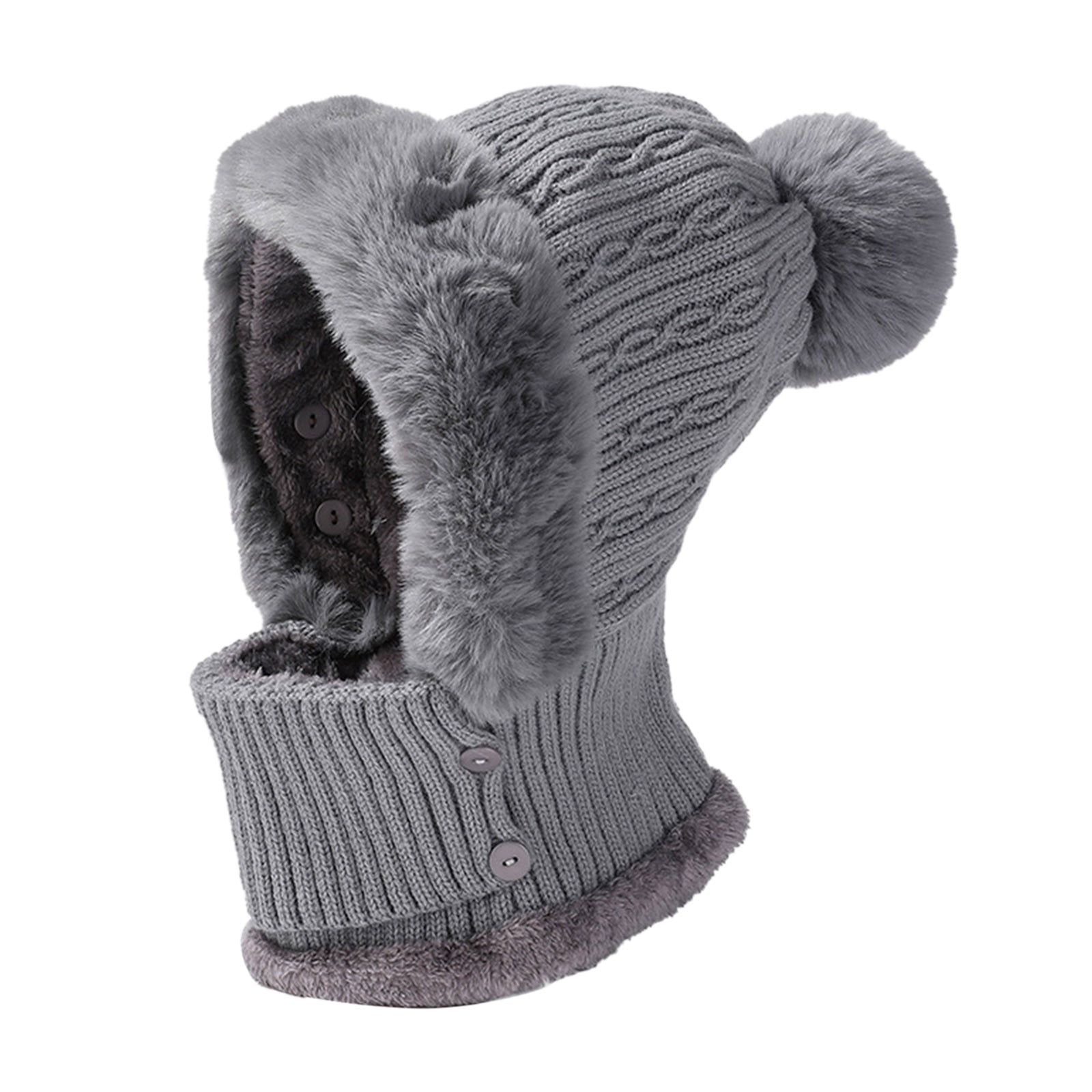 Winter Knit Scarf Set Thick Lined Cap Ear Ski Hat Pom For Winter ...