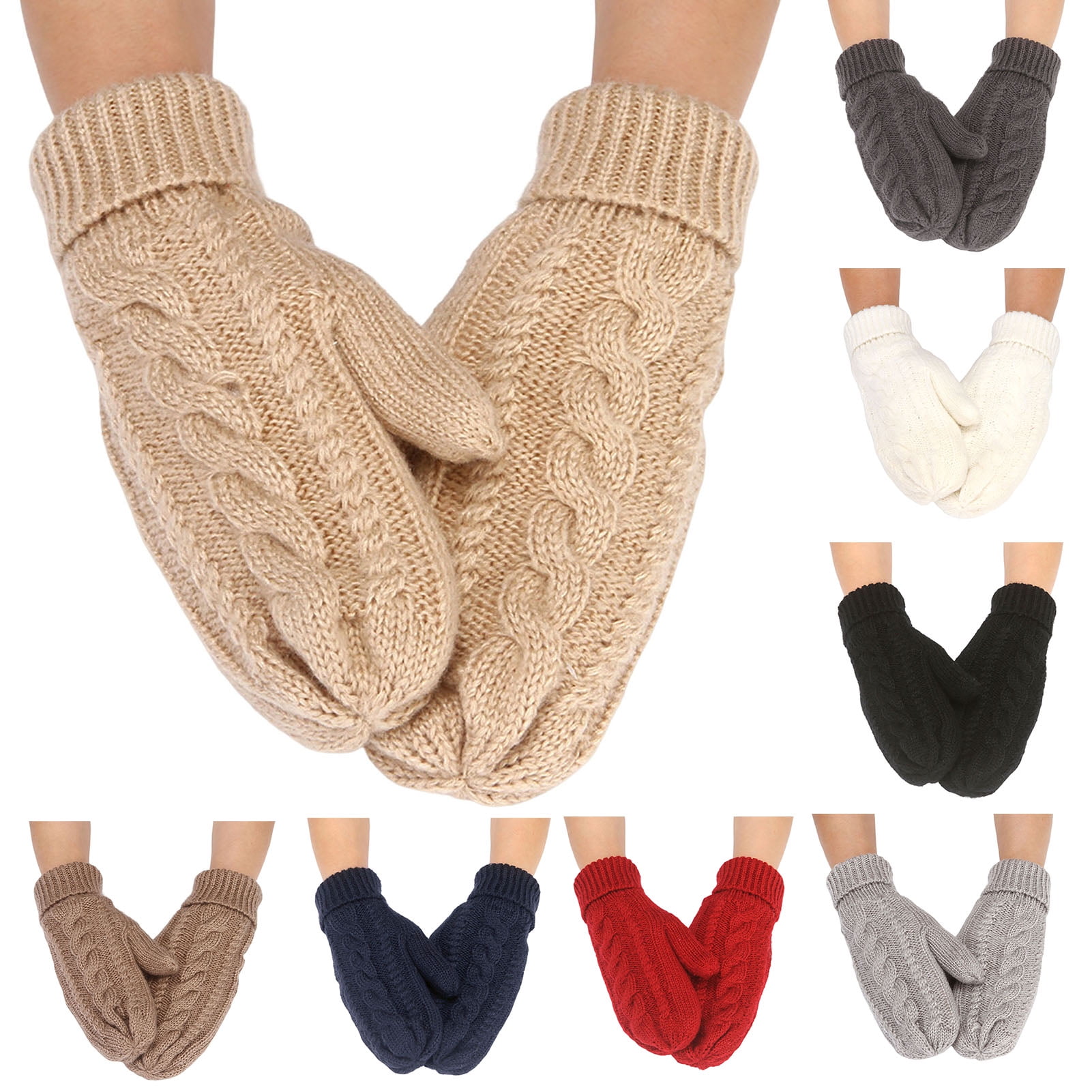 Winter Knitted Fingerless Gloves Thermal Insulation Warm Convertible ...