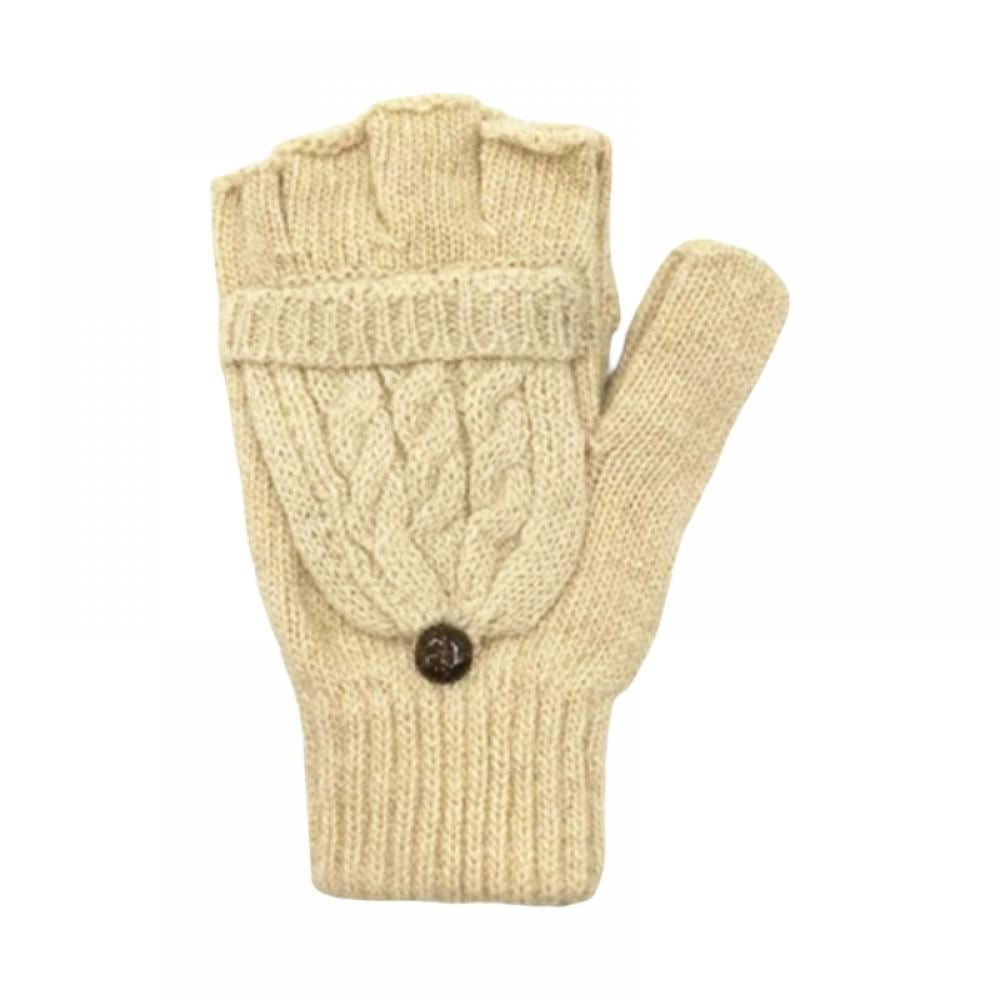 Winter Knitted Fingerless Gloves Thermal Warm Convertible Mittens Flap ...