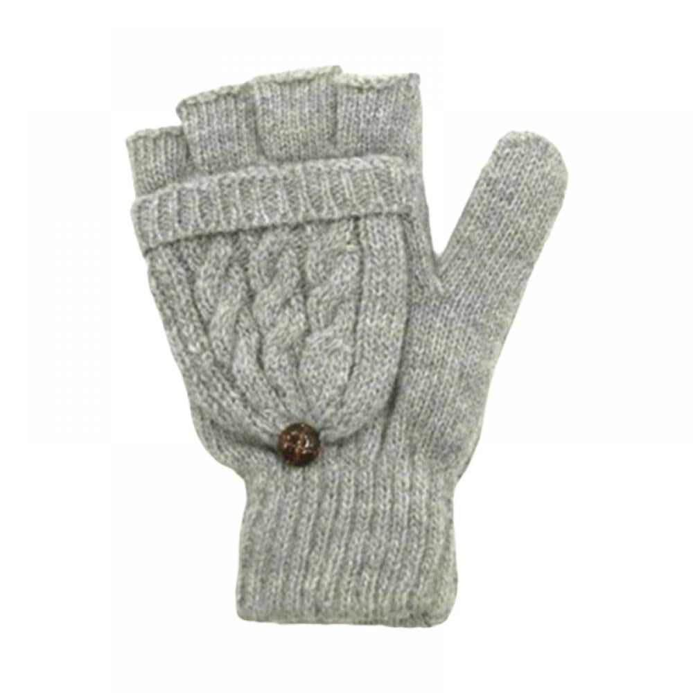 Winter Knitted Fingerless Gloves Thermal Warm Convertible Mittens Flap ...