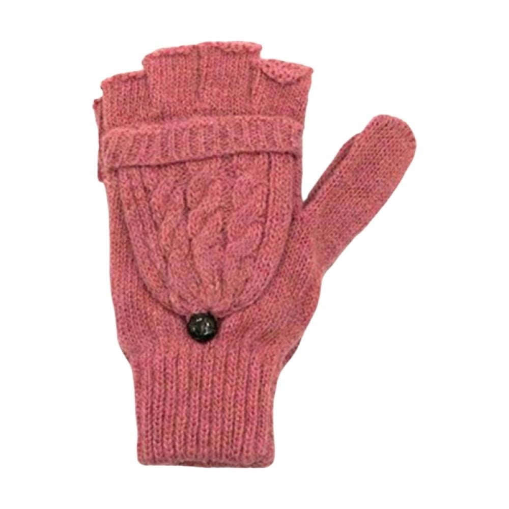 Winter Knitted Fingerless Gloves Thermal Warm Convertible Mittens Flap ...