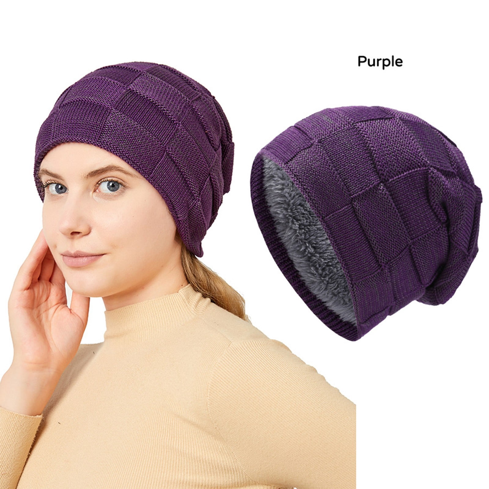 Winter Knitted Hat Couple Style Plus Velvet Ear Pile Pile Head Cap ...