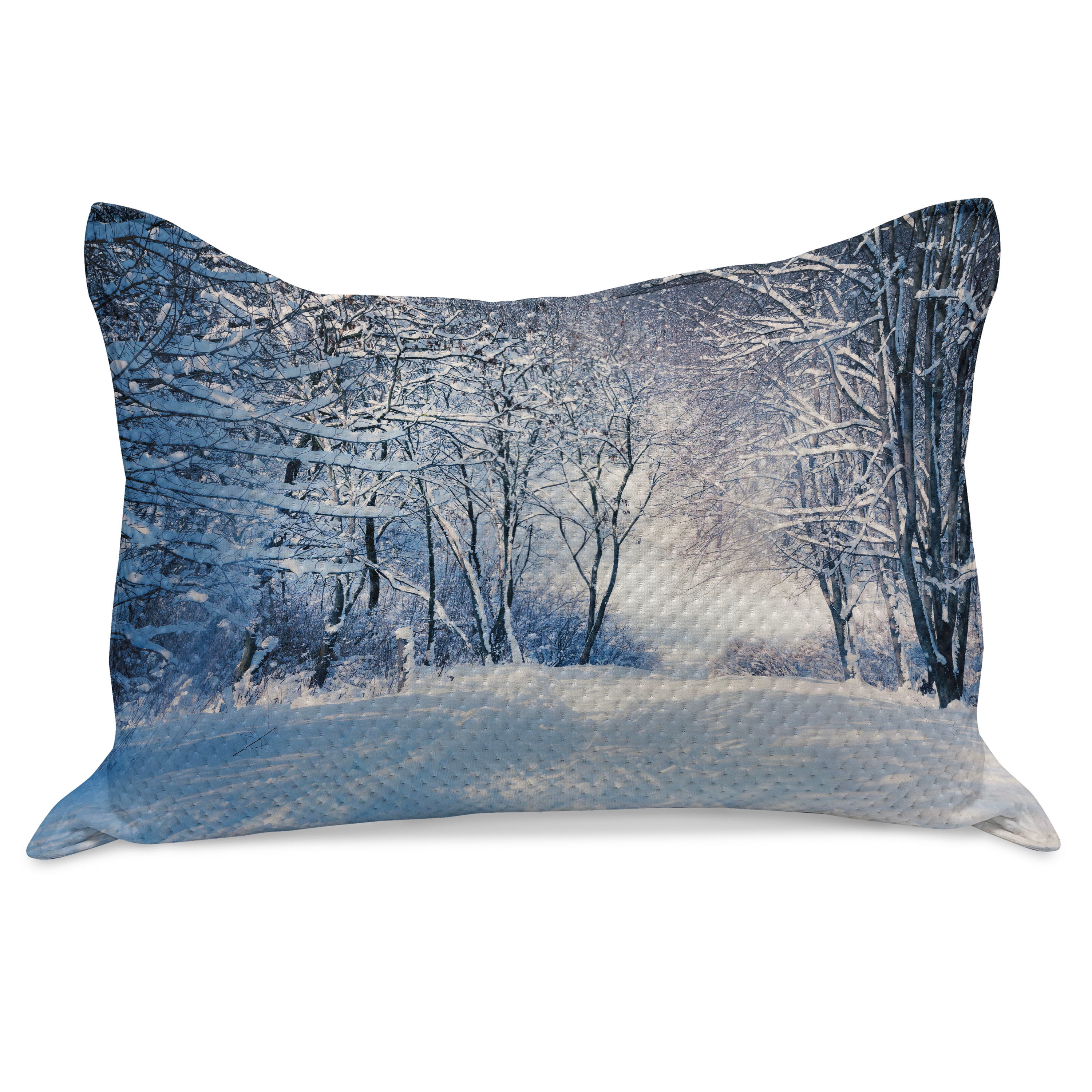 Winter Knitted Quilt Pillowcover, Alley in Snowy Forest Cold Freezing ...