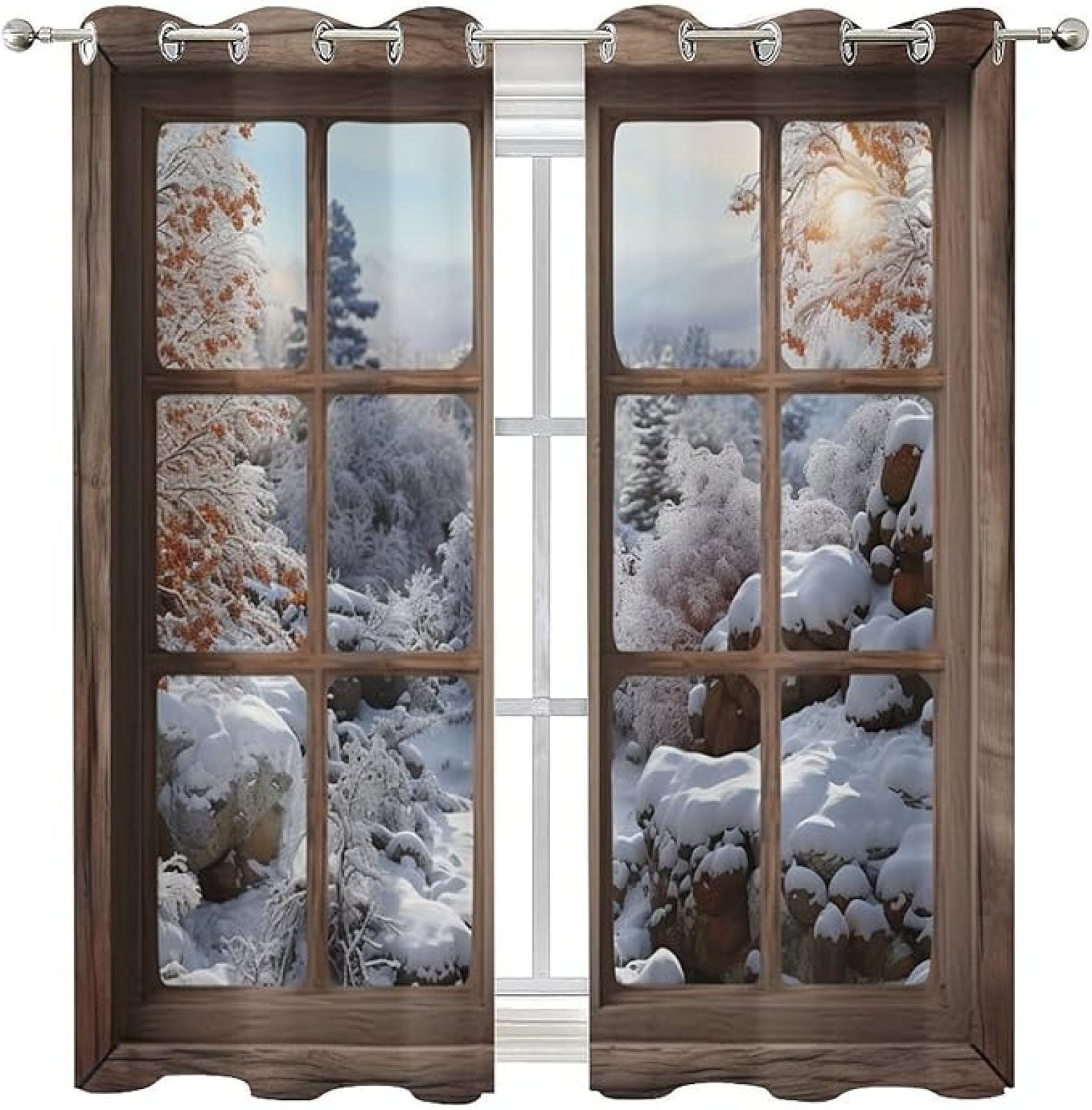 Winter Landscape Blackout Window Curtain Window View Snow Pine Trees ...