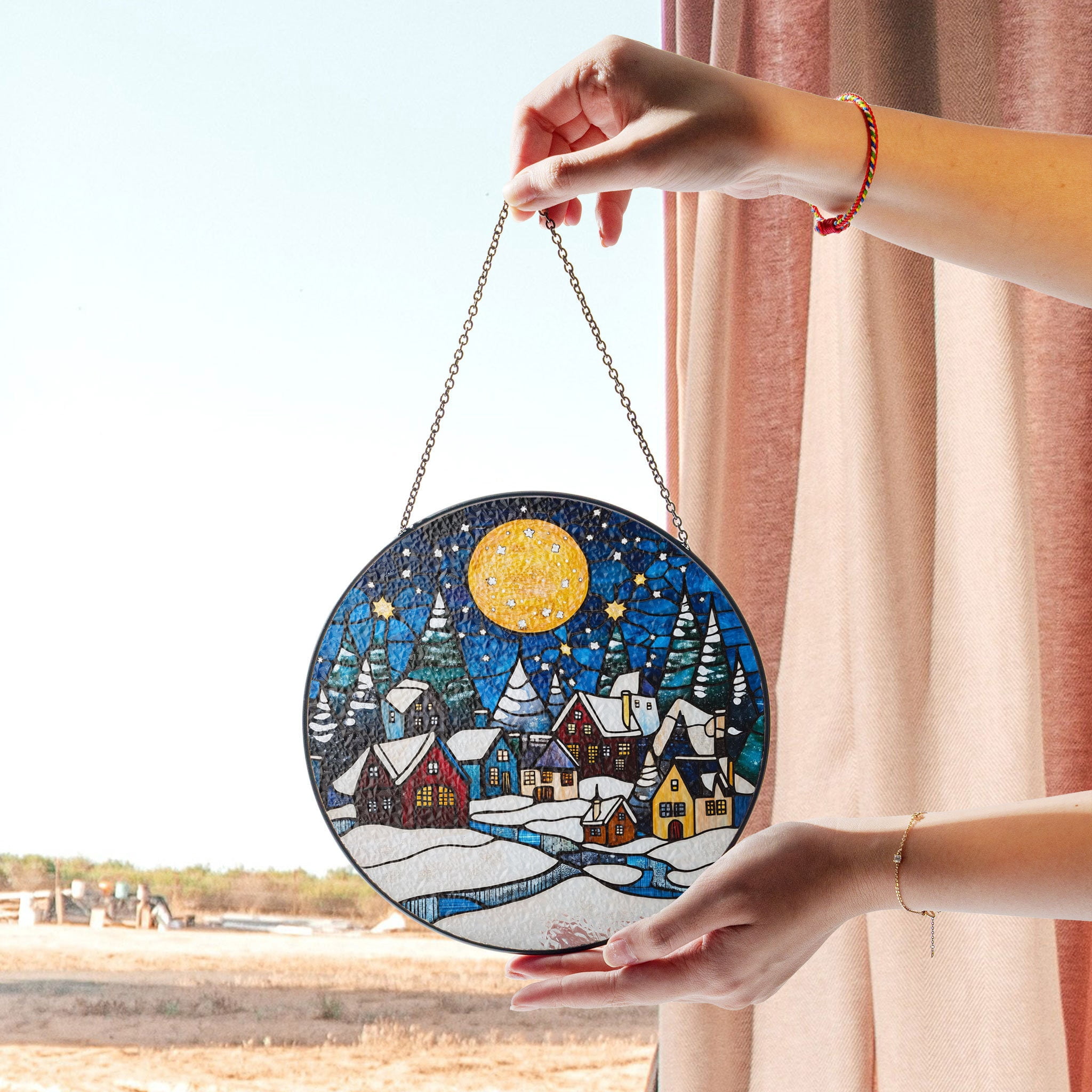 Winter Landscape Stained Glass Suncatcher, Nature-Themed Ornament ...