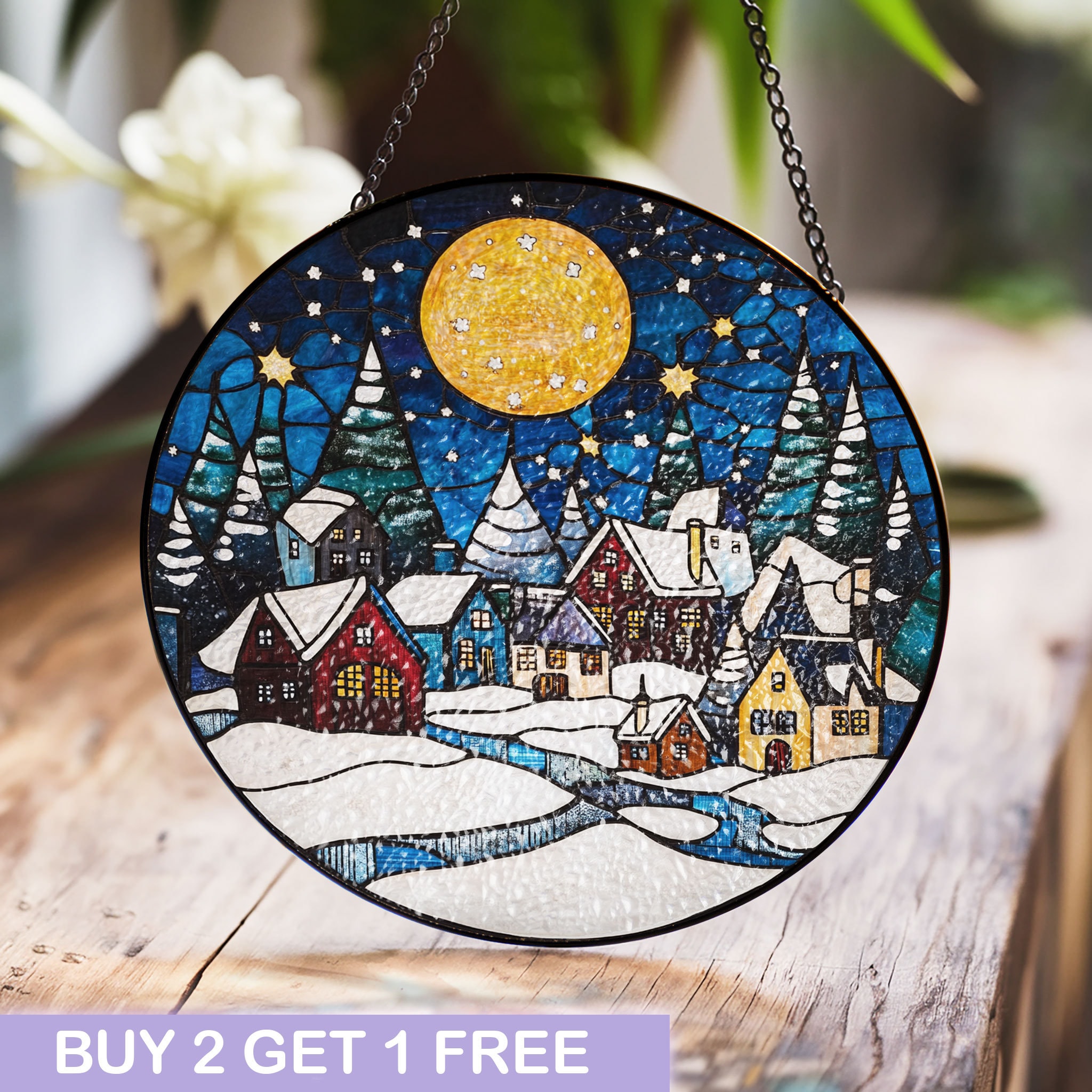 Winter Landscape Stained Glass Suncatcher, Nature-Themed Ornament ...