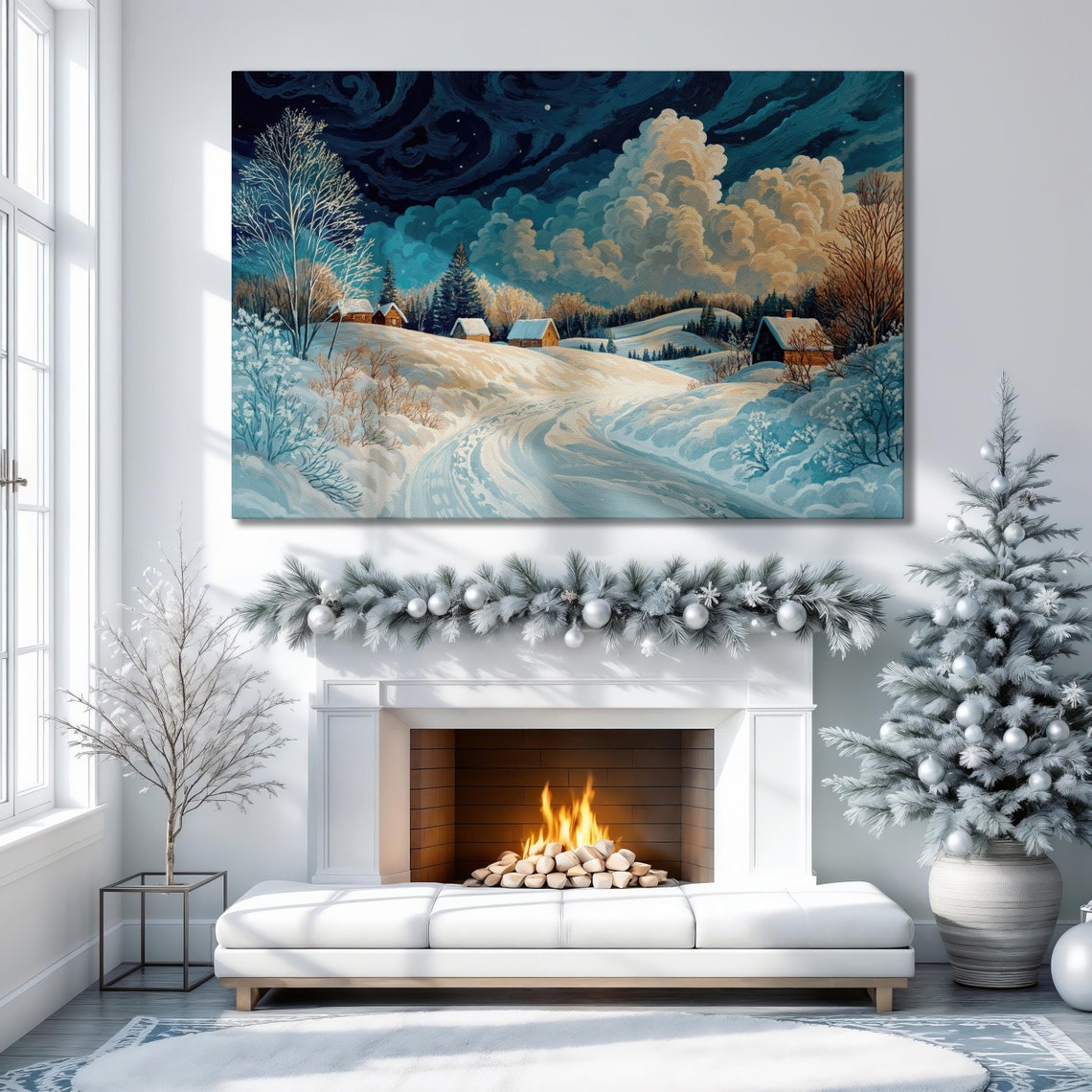 Winter Landscape Wall Art Serene Snow Cottages Poster Winter Spirit ...
