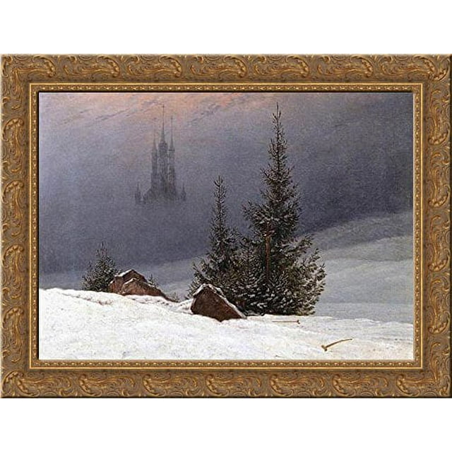 Winter Landscape with Church 24x20 Gold Ornate Wood Framed Canvas Art ...