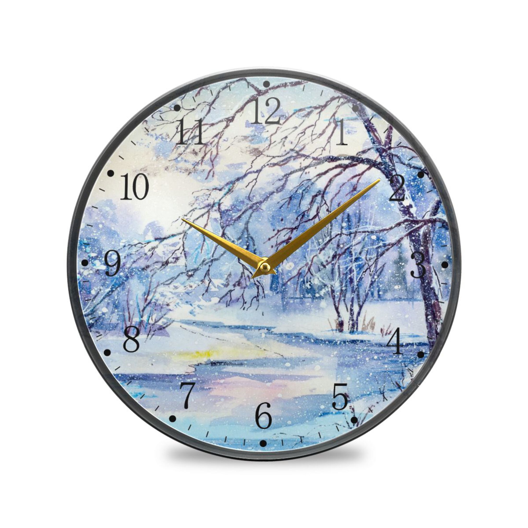 Winter Landscape with River Acrylic Wall Clocks Quiet Round Clock ...