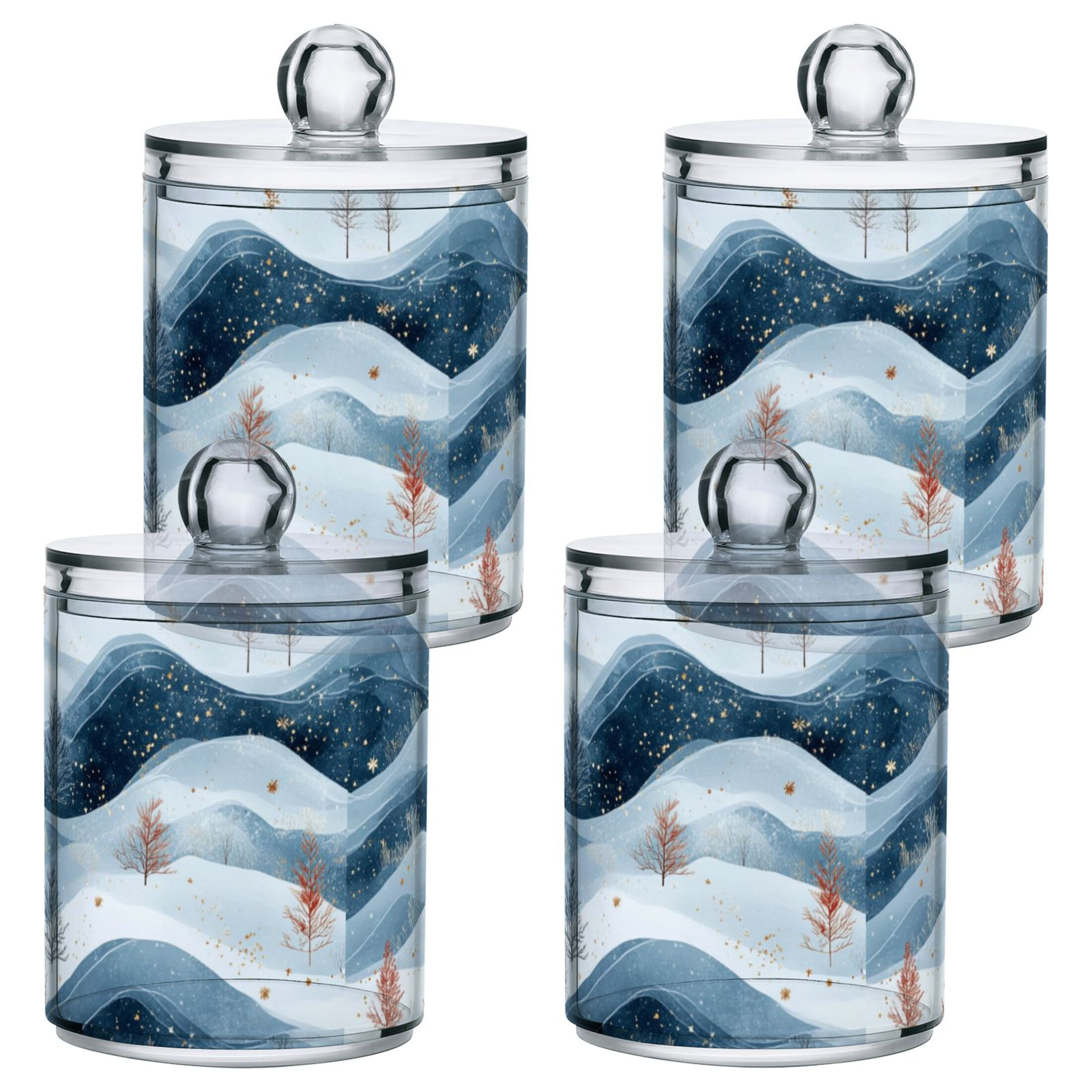 Winter Landscape with Trees Bathroom Canisters Set of 4 Translucent ...