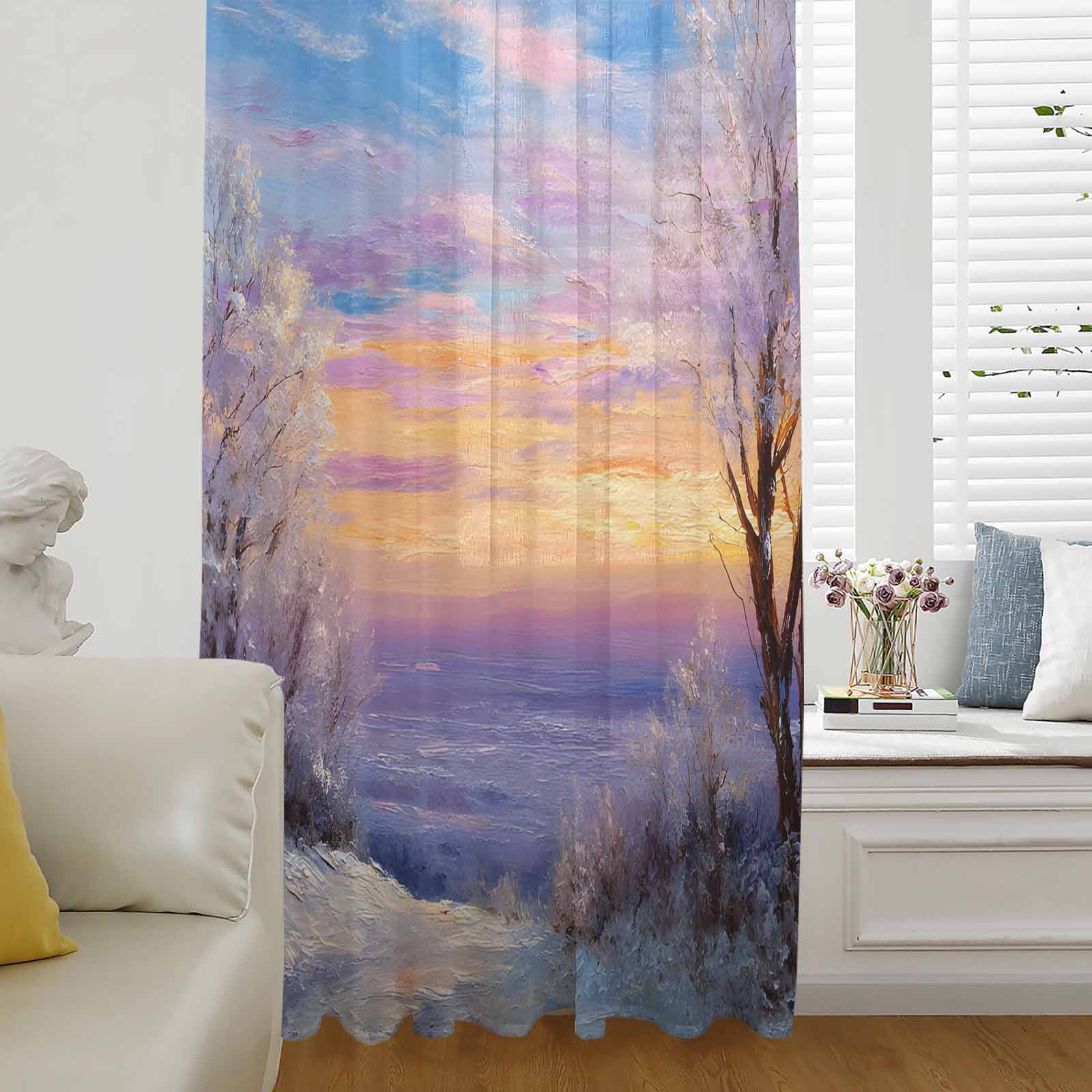 Winter Landscapes Semi Sheer Curtains Drapes for Living Room,Bedroom ...