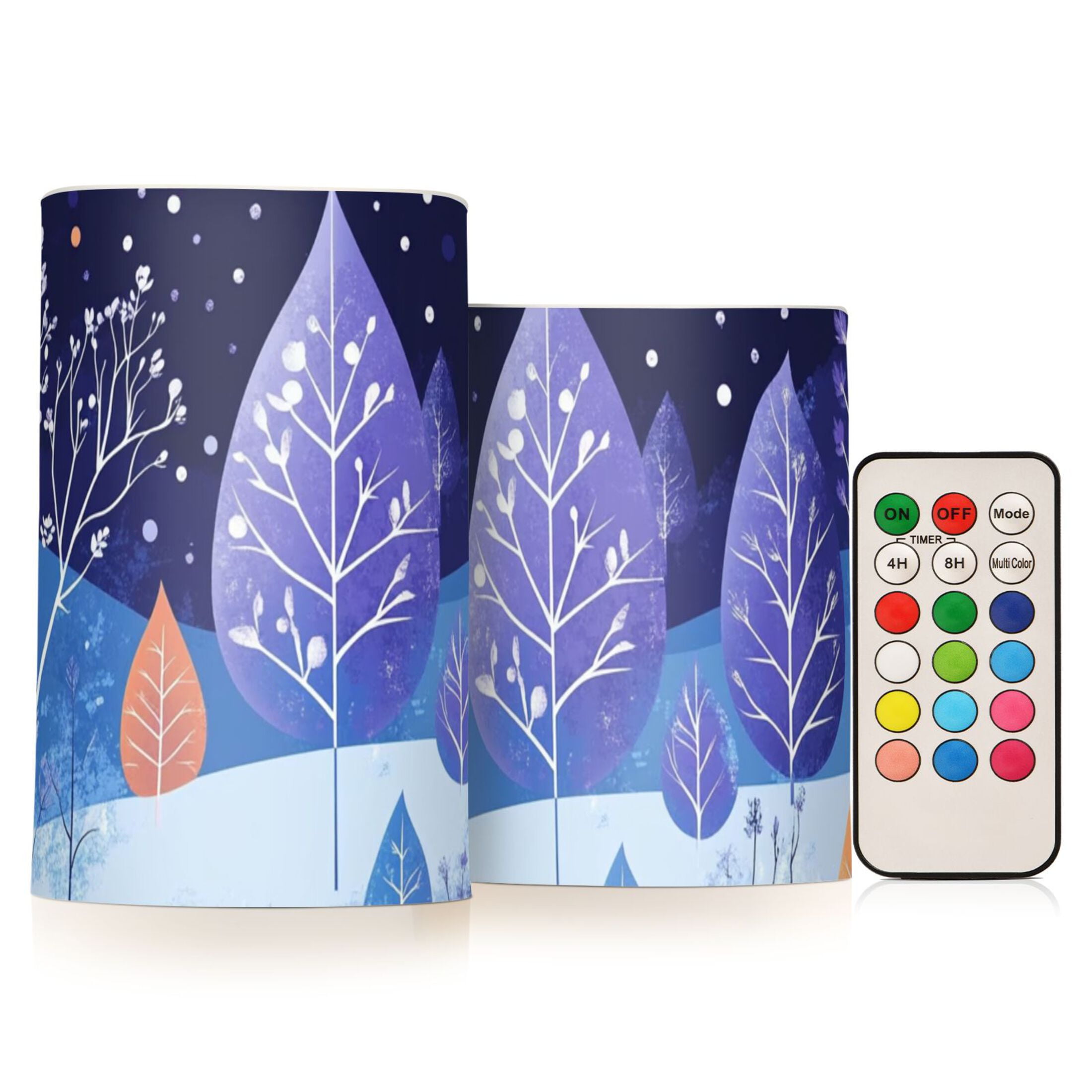 Winter Leaves Abstract Art Flickering Flameless Candles Battery Operated with Remote Timer LED ...
