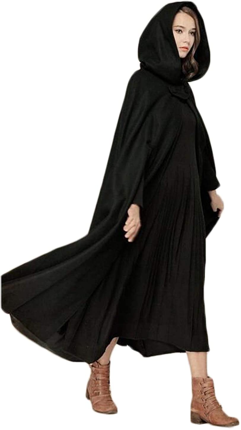 Winter Long Cape Women Warm Robe Wool Hooded Cloak Jacket Windproof ...
