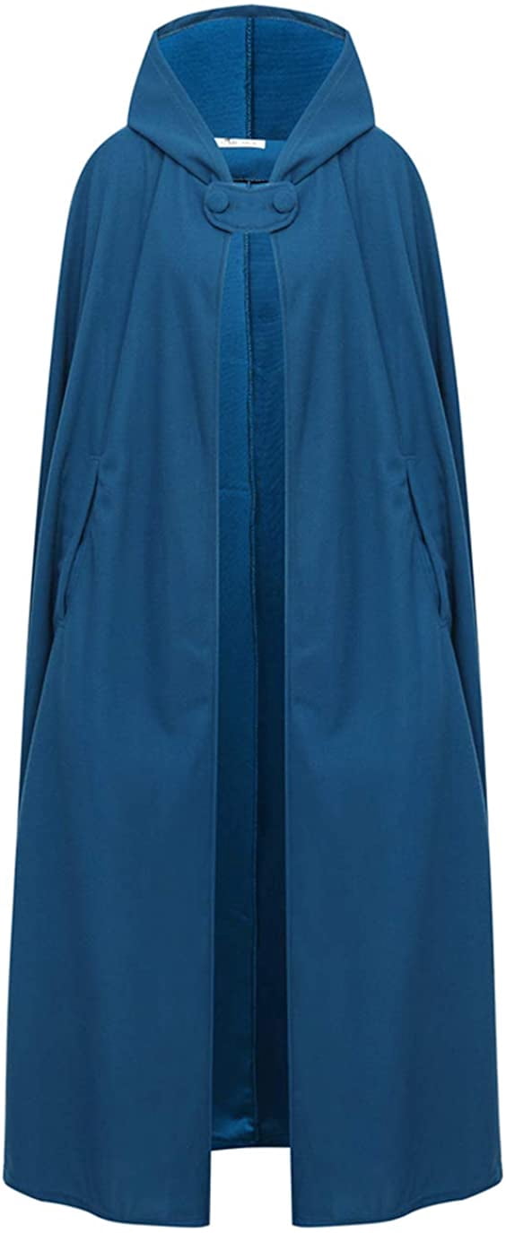 Winter Long Cape Women Warm Robe Wool Hooded Cloak Jacket Windproof ...