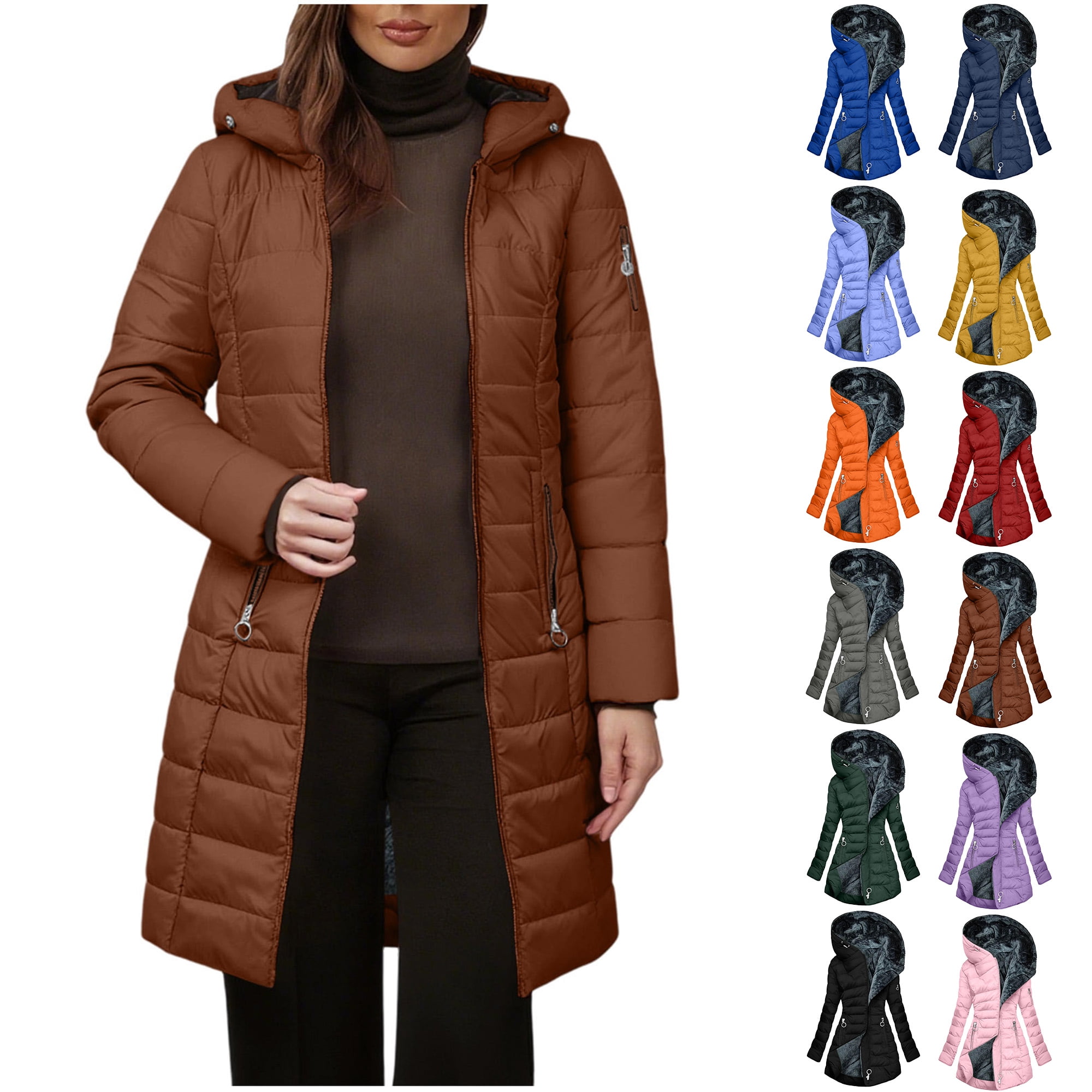 Winter Long Coats for Women Plus Size Winter Warm Plush Zip Up Lapels ...