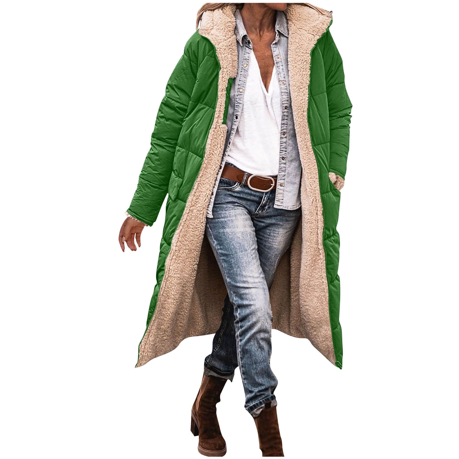 Winter Long Jackets for Women Thicken Sherpa Fleece Coat Quilted ...