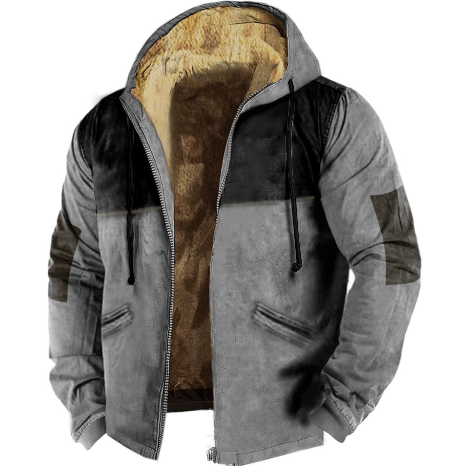 Winter Long Sleeve Coats for Men Gray Men's Color Matching Hooded ...