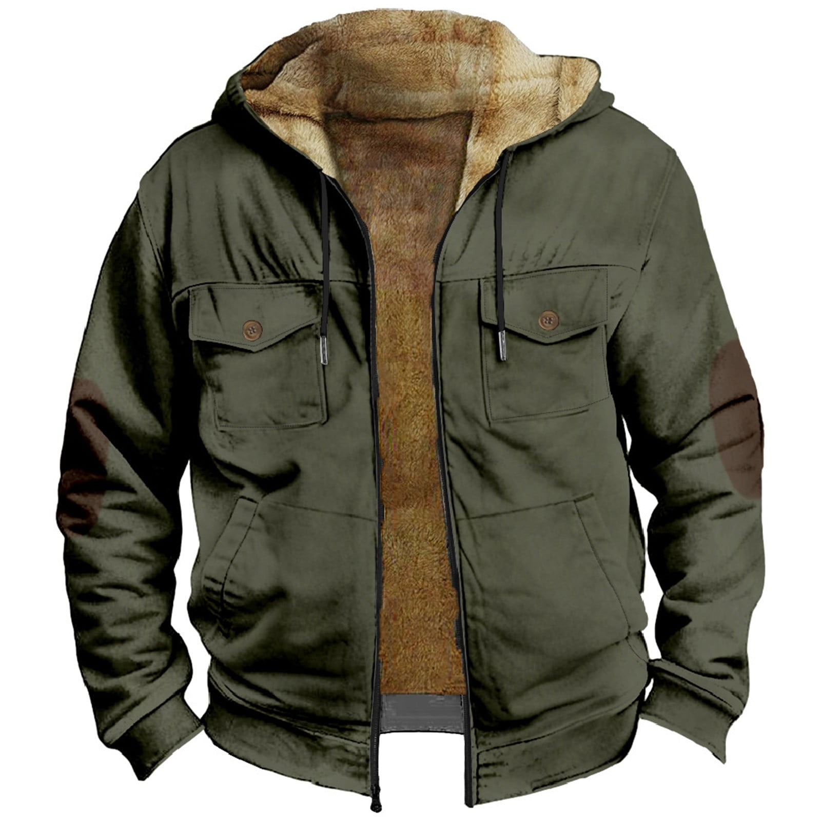 Winter Long Sleeve Coats for Men Green Solid Color Combination Hooded ...