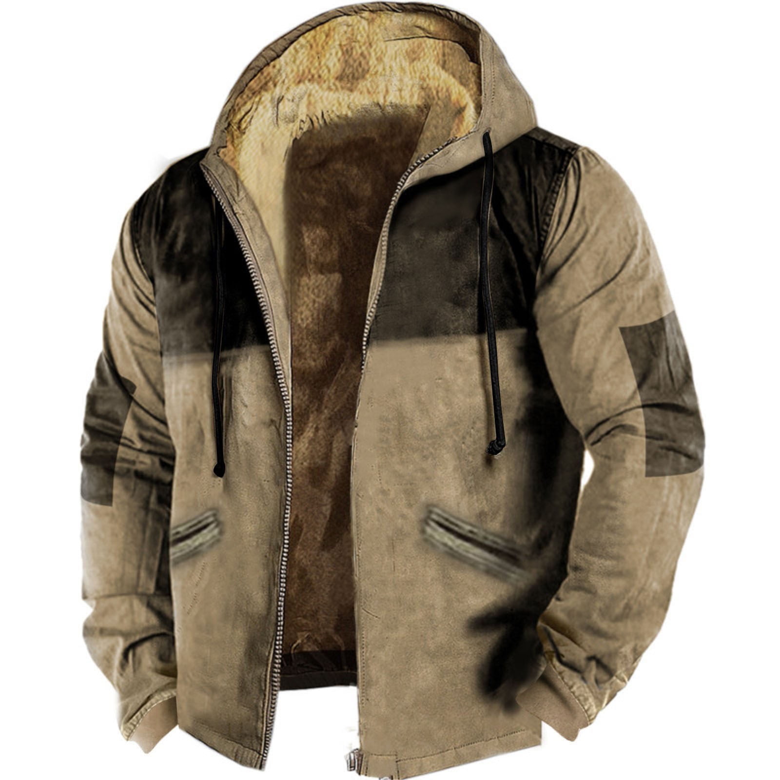 Winter Long Sleeve Coats for Men Yellow Men's Color Matching Hooded ...