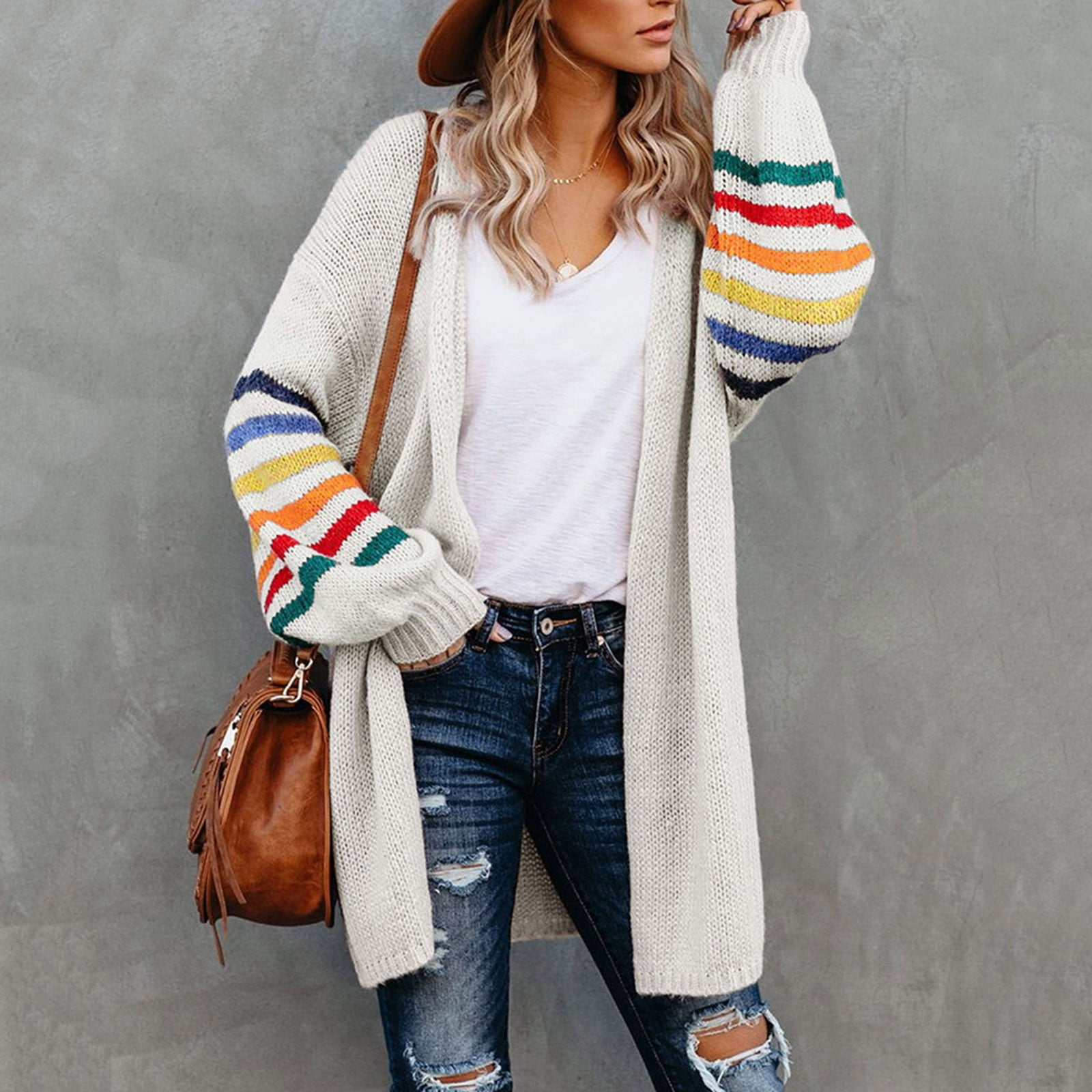 Winter Long Sleeve Loose Fit Spandex Cardigan for Women White Overcoat ...