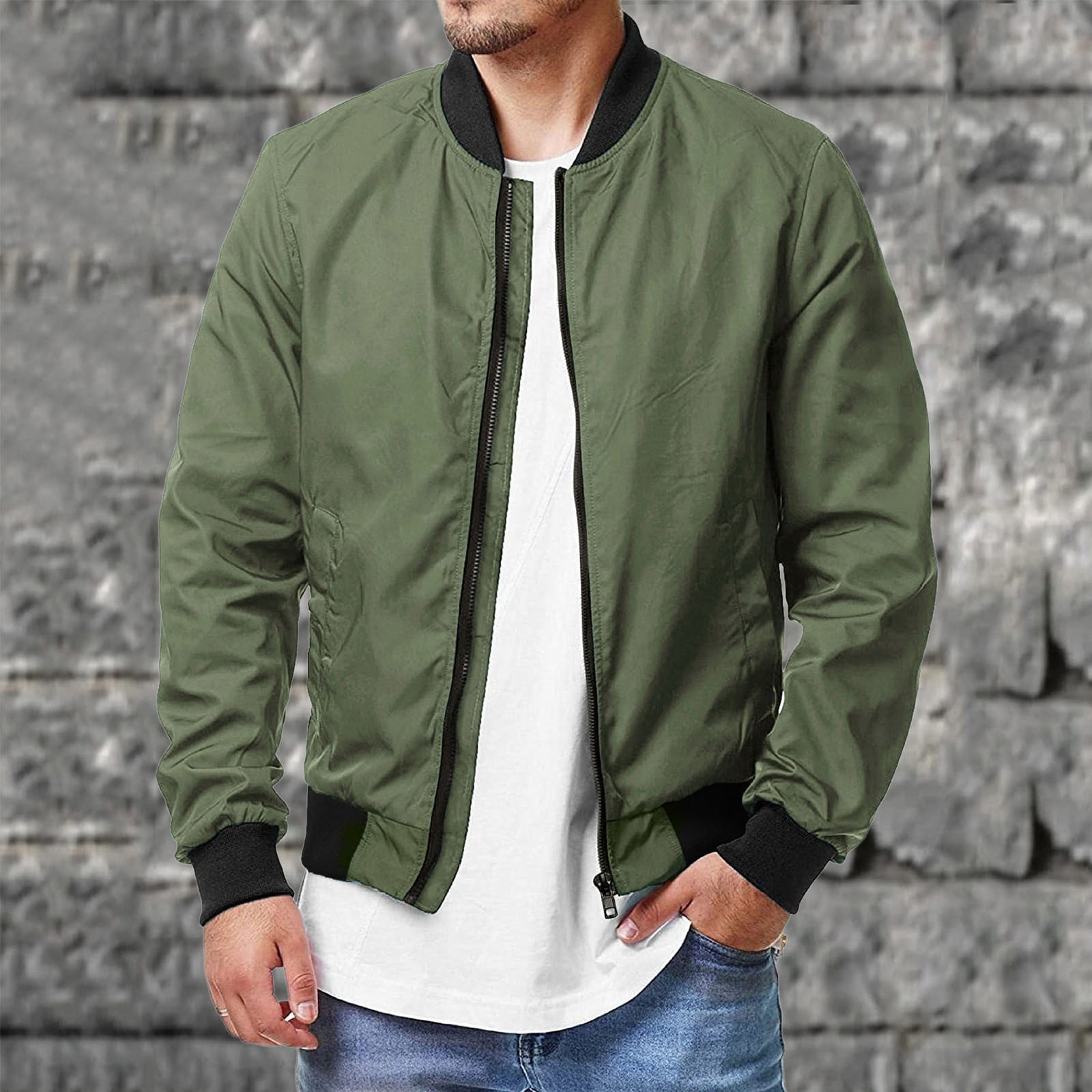 Winter Long Sleeve Oversized Athletic Outerwear Jackets for Men Green ...
