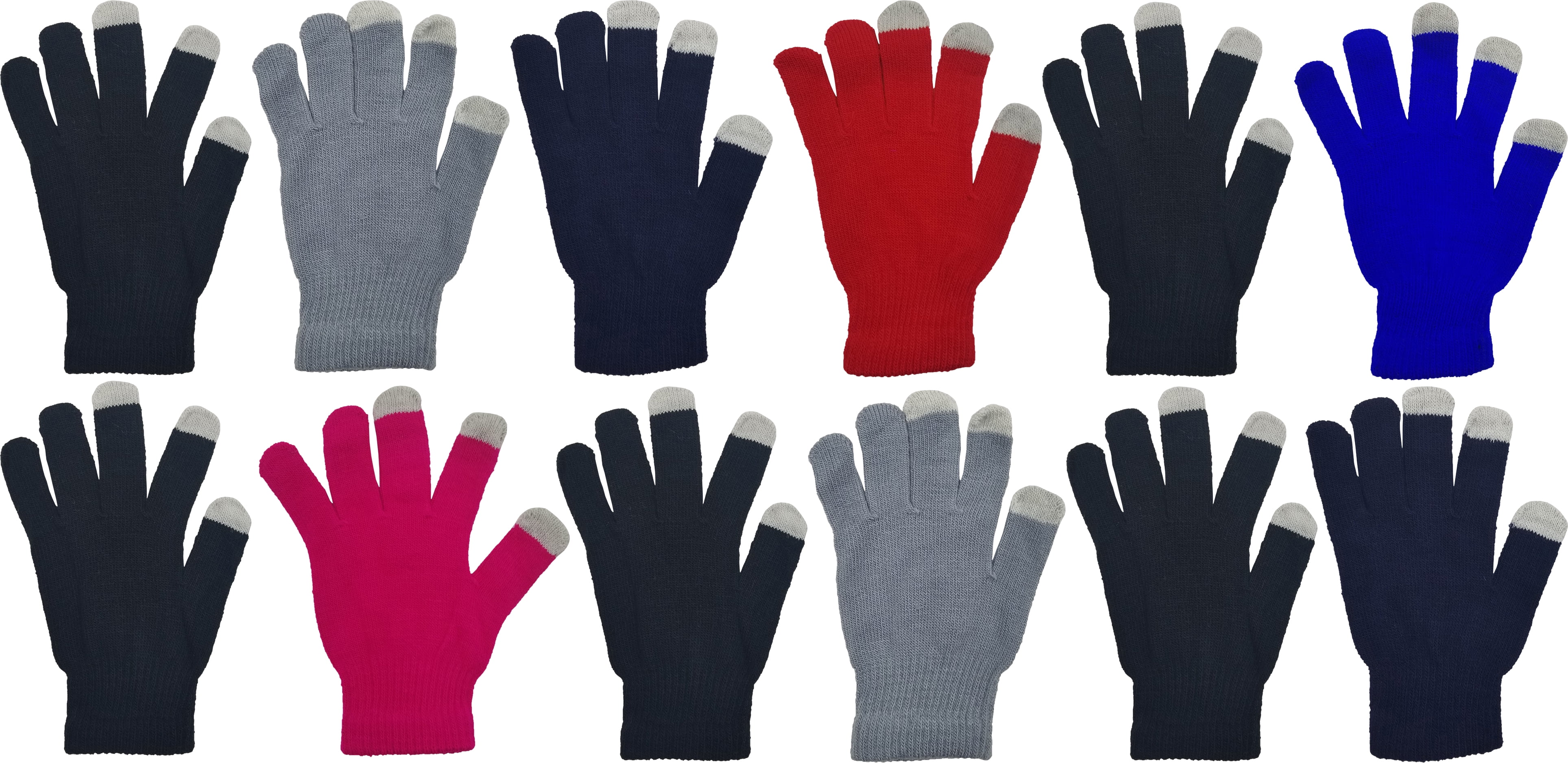 Winter Magic Gloves, 12 Pairs Stretchy Warm Knit Bulk Pack Mens Womens ...