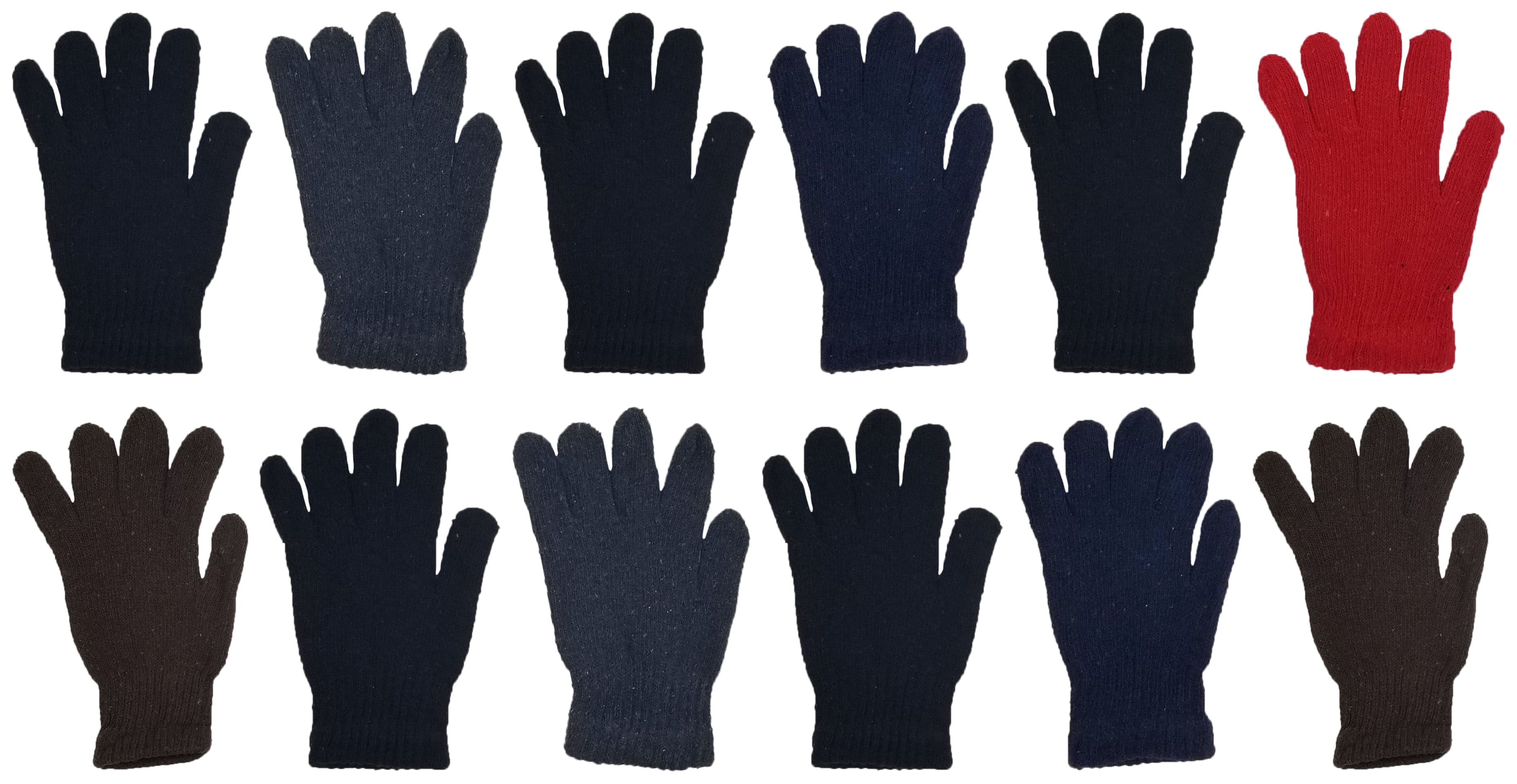 Winter Magic Gloves, 12 Pairs Stretchy Warm Knit Bulk Pack Mens Womens ...