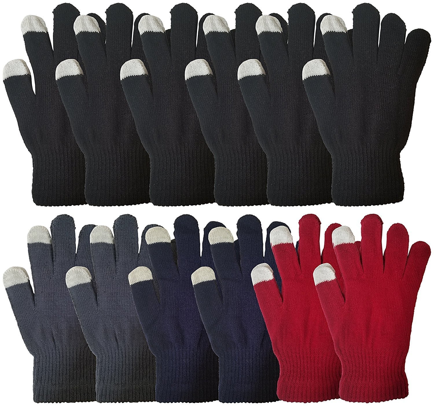 Winter Magic Gloves, 12 Pairs Stretchy Warm Knit Bulk Pack Mens Womens ...