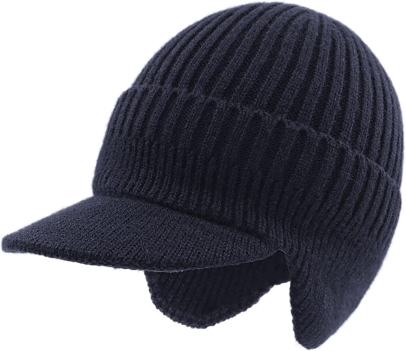 Winter Men Hat Knit Cable Visor Beanie with Fleece Lining Newsboy Cap ...