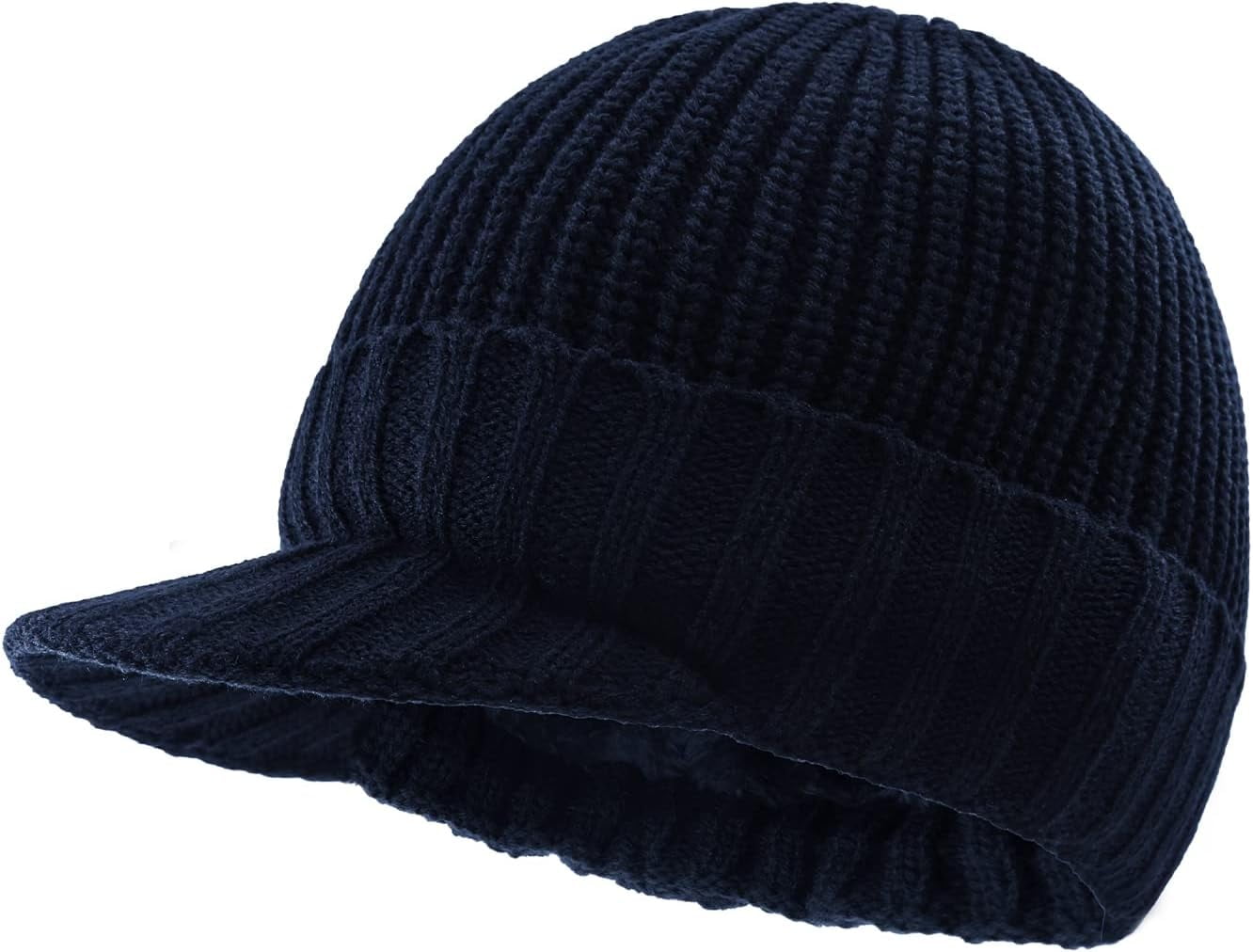 Winter Men Hat Knit Cable Visor Beanie with Fleece Lining Newsboy Cap ...