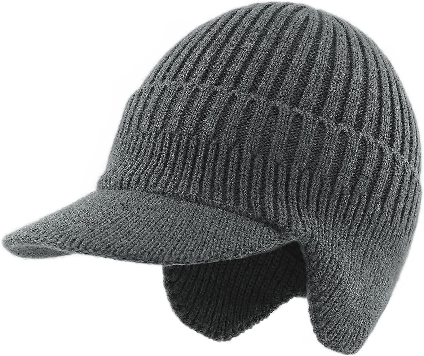 Winter Men Hat Knit Cable Visor Beanie with Fleece Lining Newsboy Cap ...