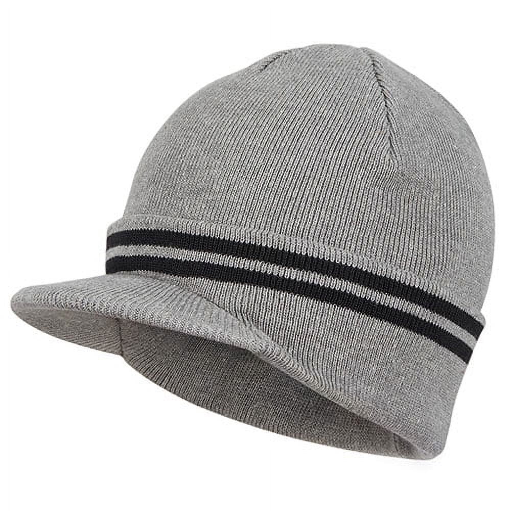 Winter Men's Knit Cap with Brim, Warm Thick Beanie Hat for Outdoor ...