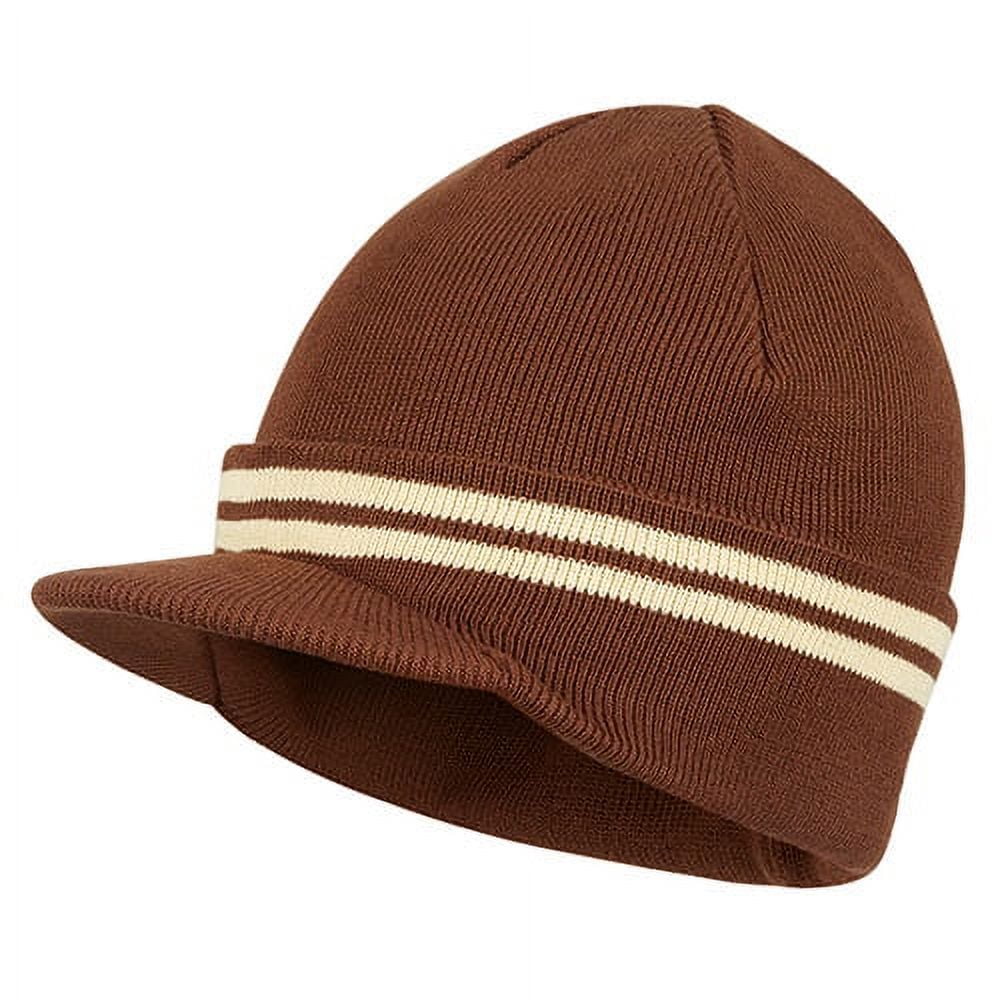 Winter Men's Knit Cap with Brim, Warm Thick Beanie Hat for Outdoor ...
