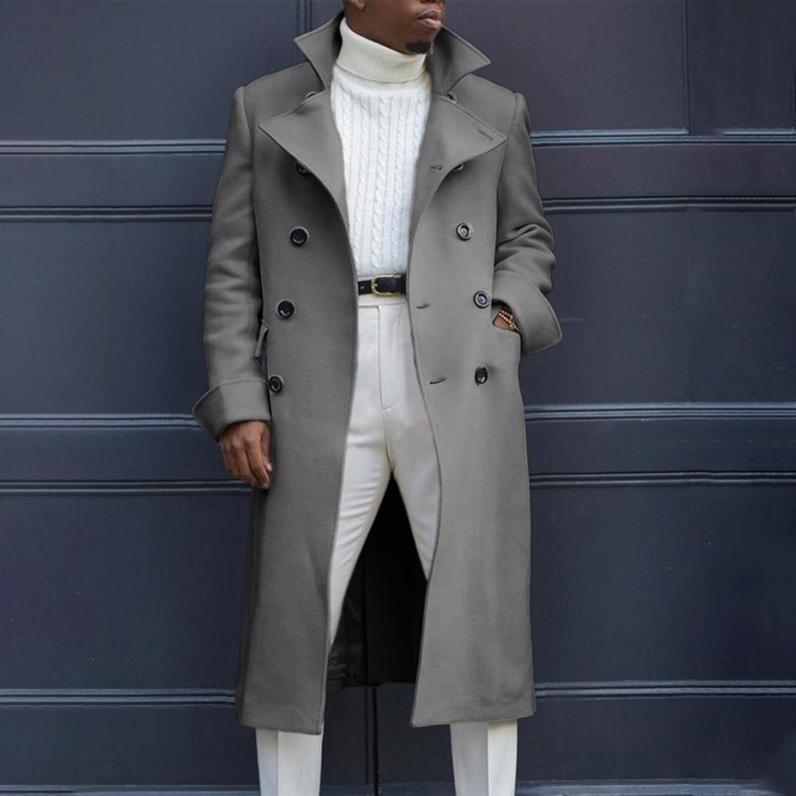 Winter Men's Solid Color Single-faced Wool Overcoat Double-breasted ...