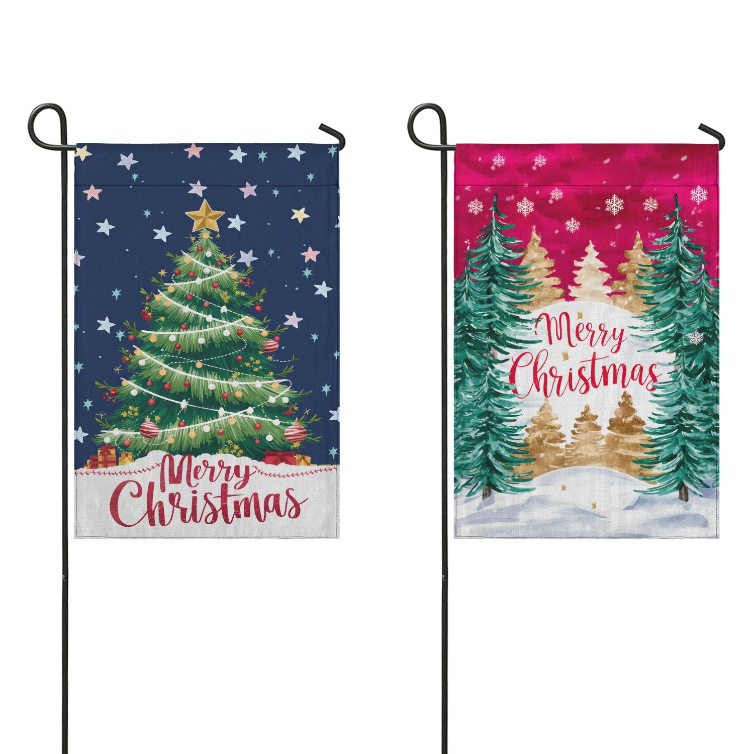 Winter Merry Christmas Pine Tree Farmhouse Garden Flag Double Sided ...