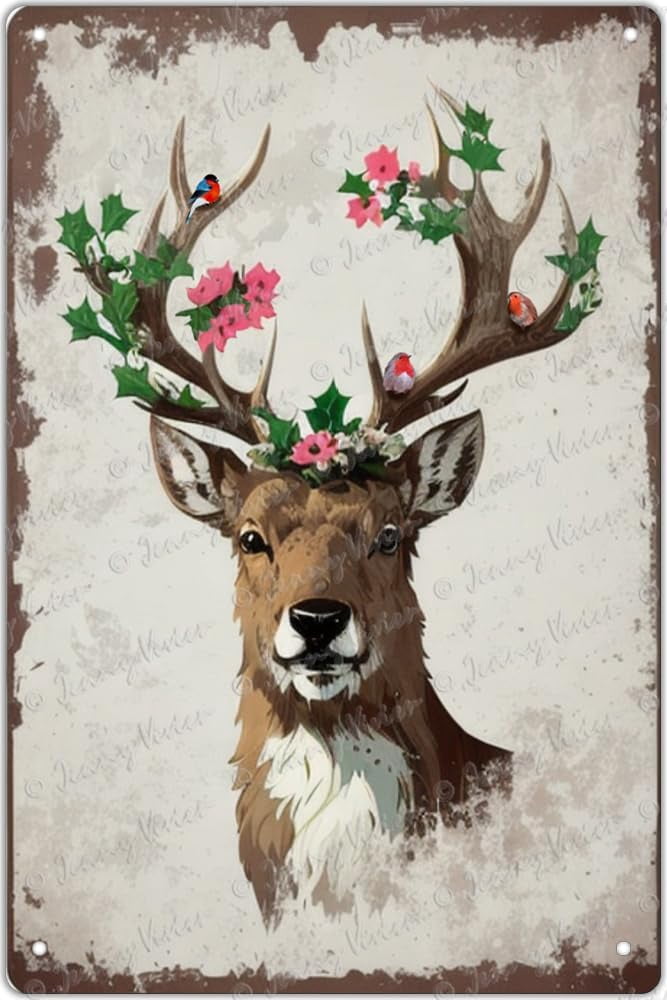 Winter Metal Signs Deer Retro Tin Sign Christmas Holly Home Decor Cabin ...