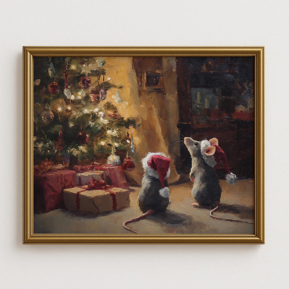 Winter Mice Wall Art, Cozy Print, Cute Mouse Winter Tree Scene, Warm ...