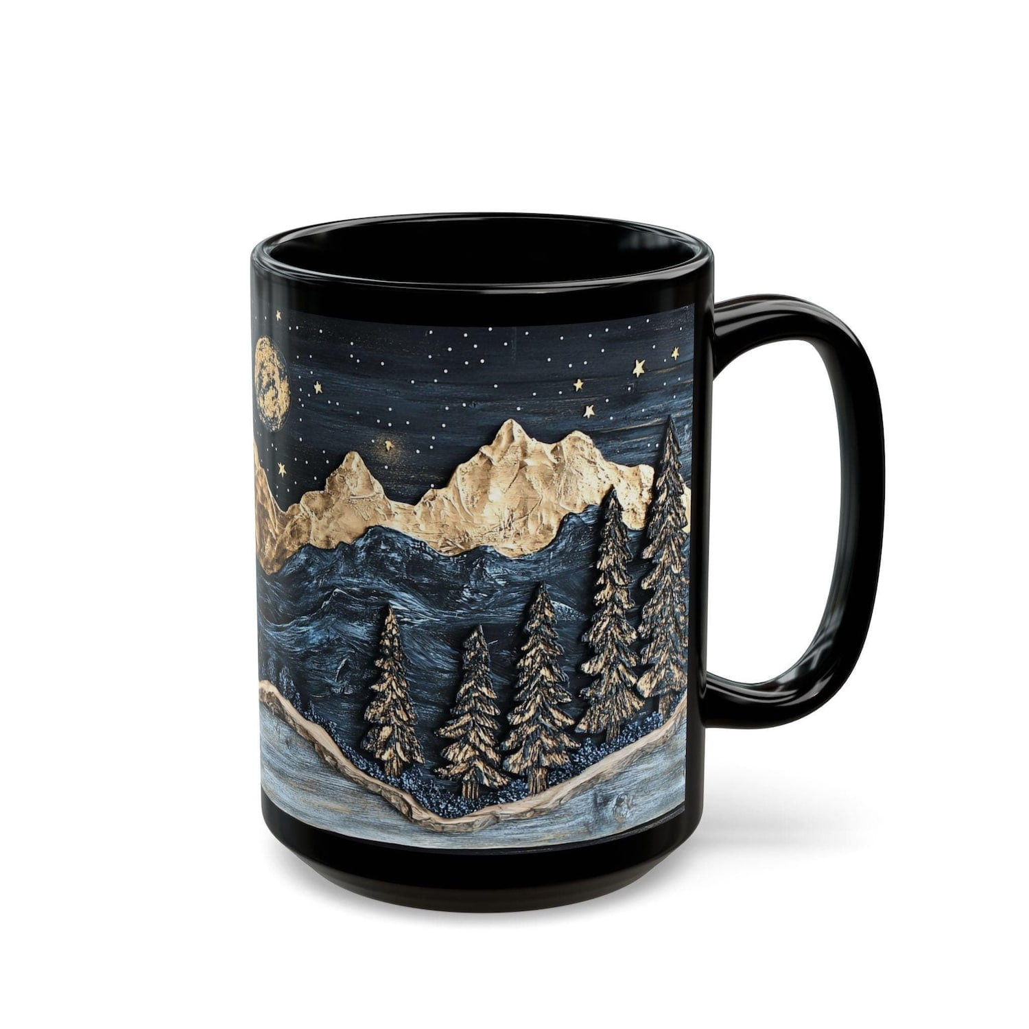 Winter Mountain Forest Mug Starry Night Sky Coffee Cup Snowy Pine Tree ...