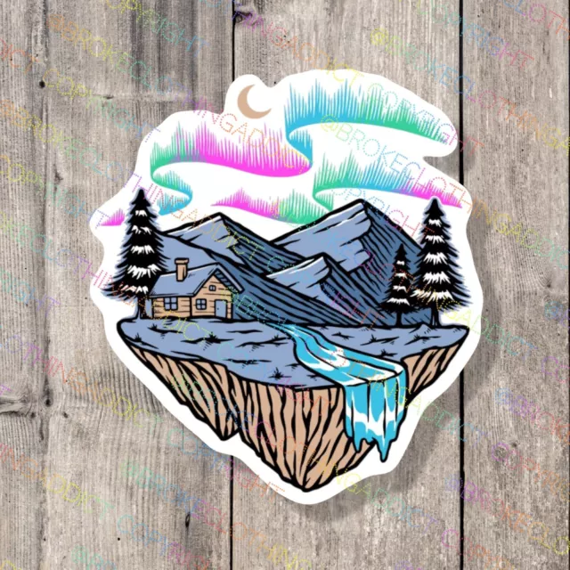 Winter Mountain Ski Lodge Vinyl Laptop Sticker Water Bottle Sticker ...