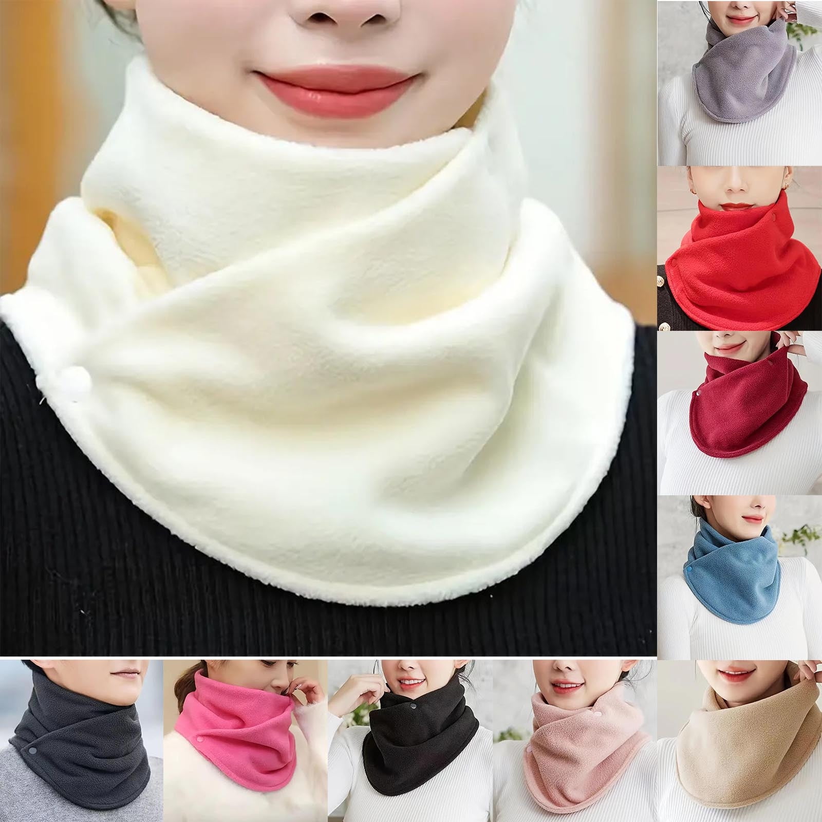 Winter Neck Gaiter for Women Double Buttons Polar Fleece Neck Warmer ...