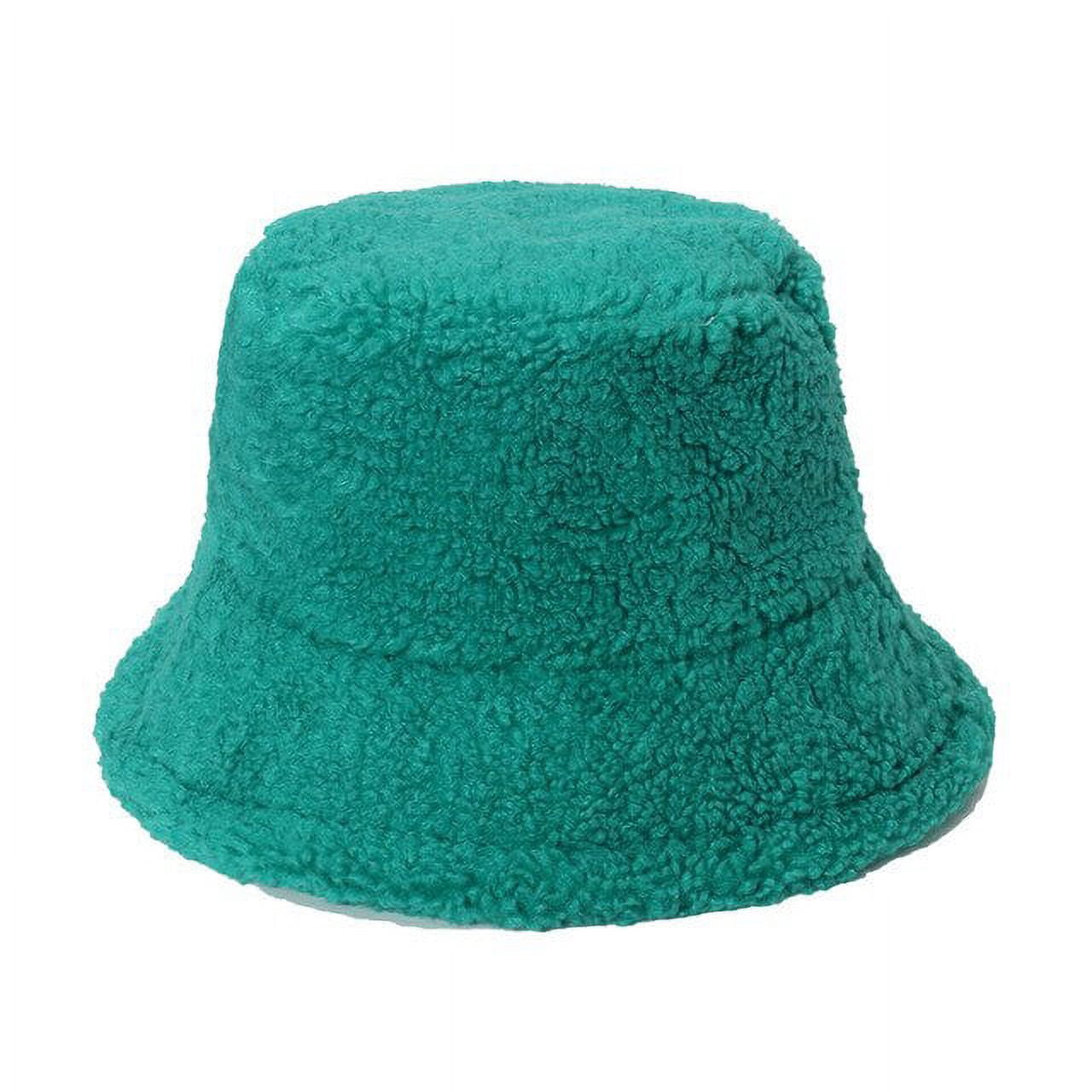 Winter New Lambswool Green Fisherman's Cap Men Warm Solid Colour Bucket ...