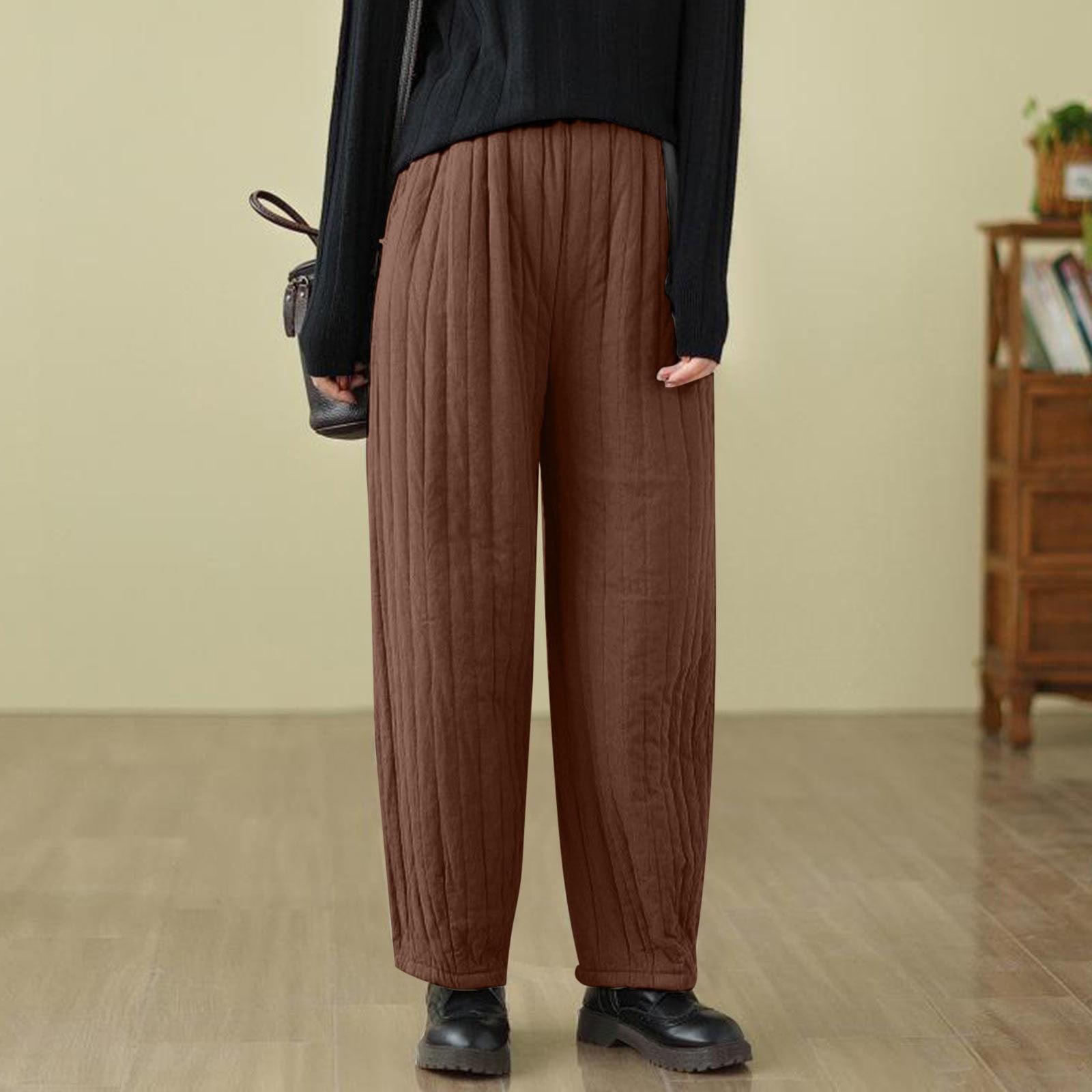 Winter New Pants Retro Stripes Thin Slacks Linen Thickened Warm Pants ...